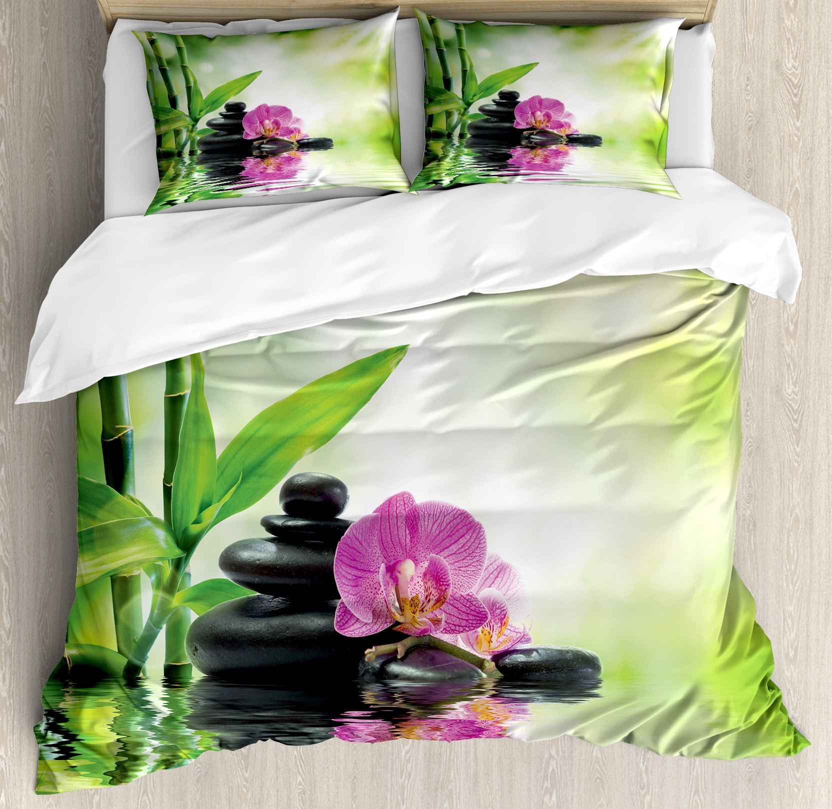Spa Duvet Cover Set, Orchid Flowers and Rocks in the Mineral Spring ...