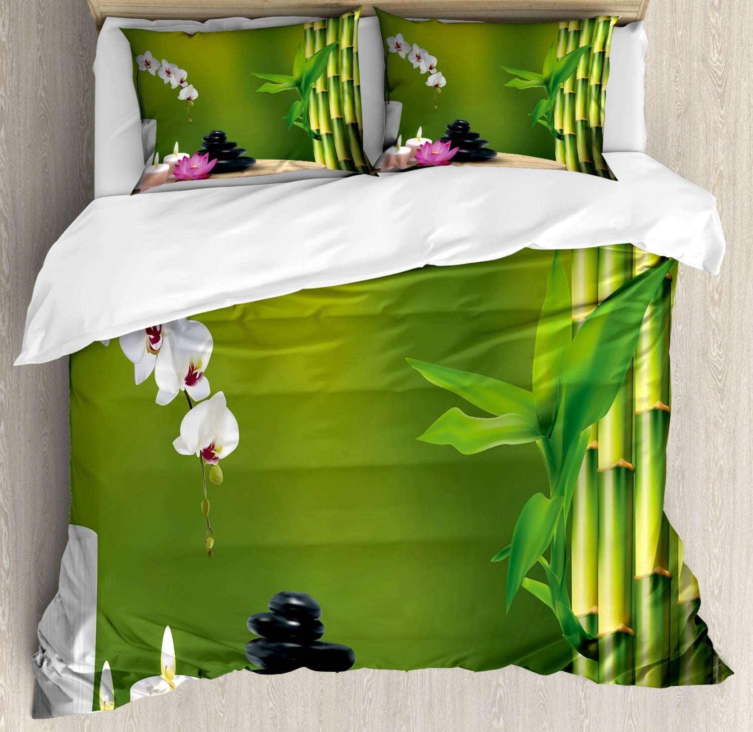 Spa Duvet Cover Set Queen Size, Bamboo Flower Stone Wax on the Table ...