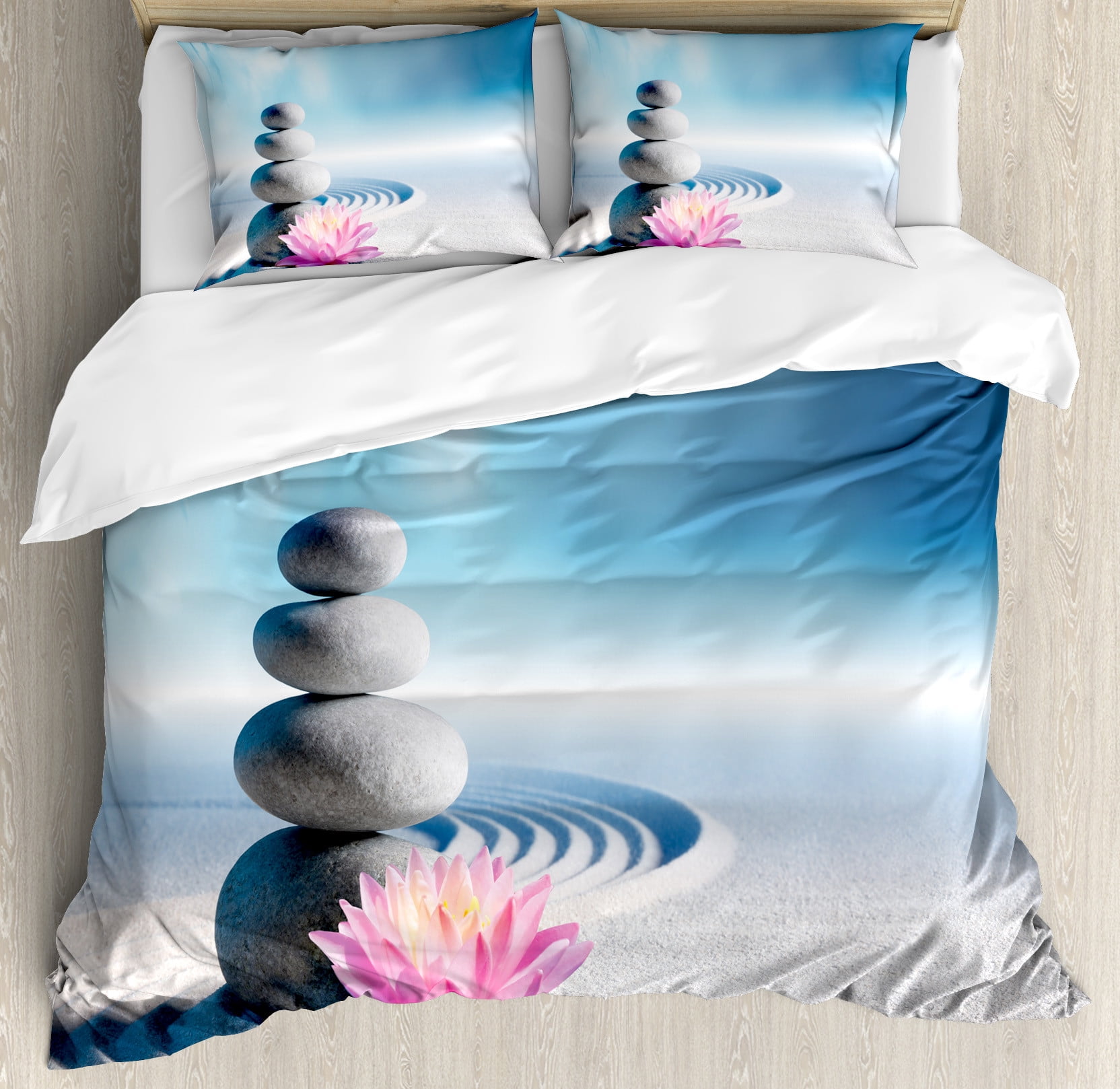Spa Duvet Cover Set, Stones and Lotus Flower over Sand Harmony Balance ...