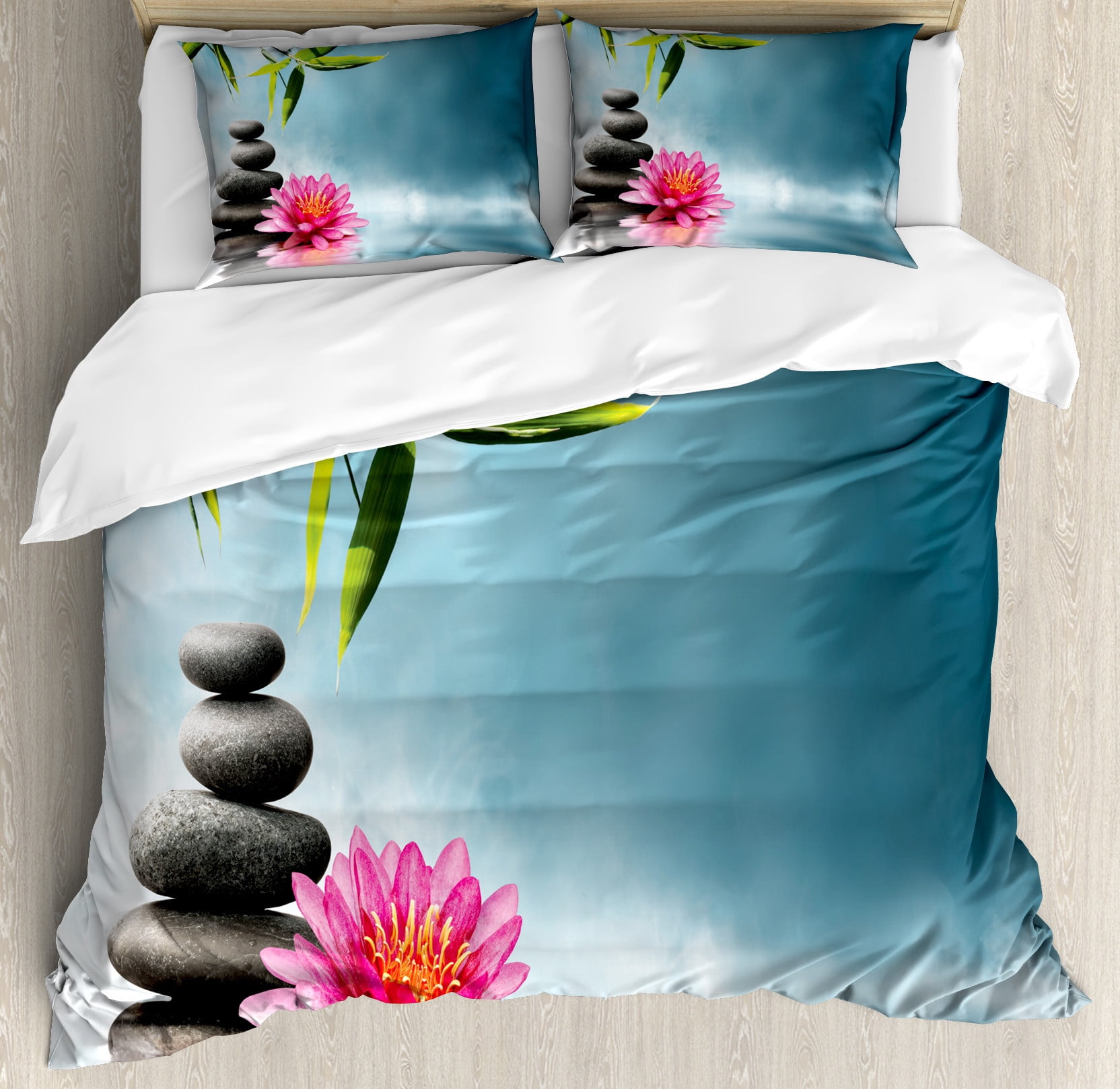 Spa Duvet Cover Set, Theme Lily Lotus Flower and Rocks Yoga Style ...
