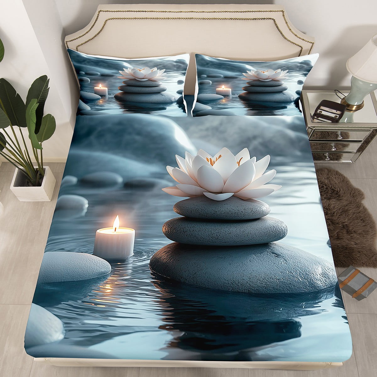 Spa Fitted Sheet Stone Pattern Full Bed Sheets Woman Plain White ...