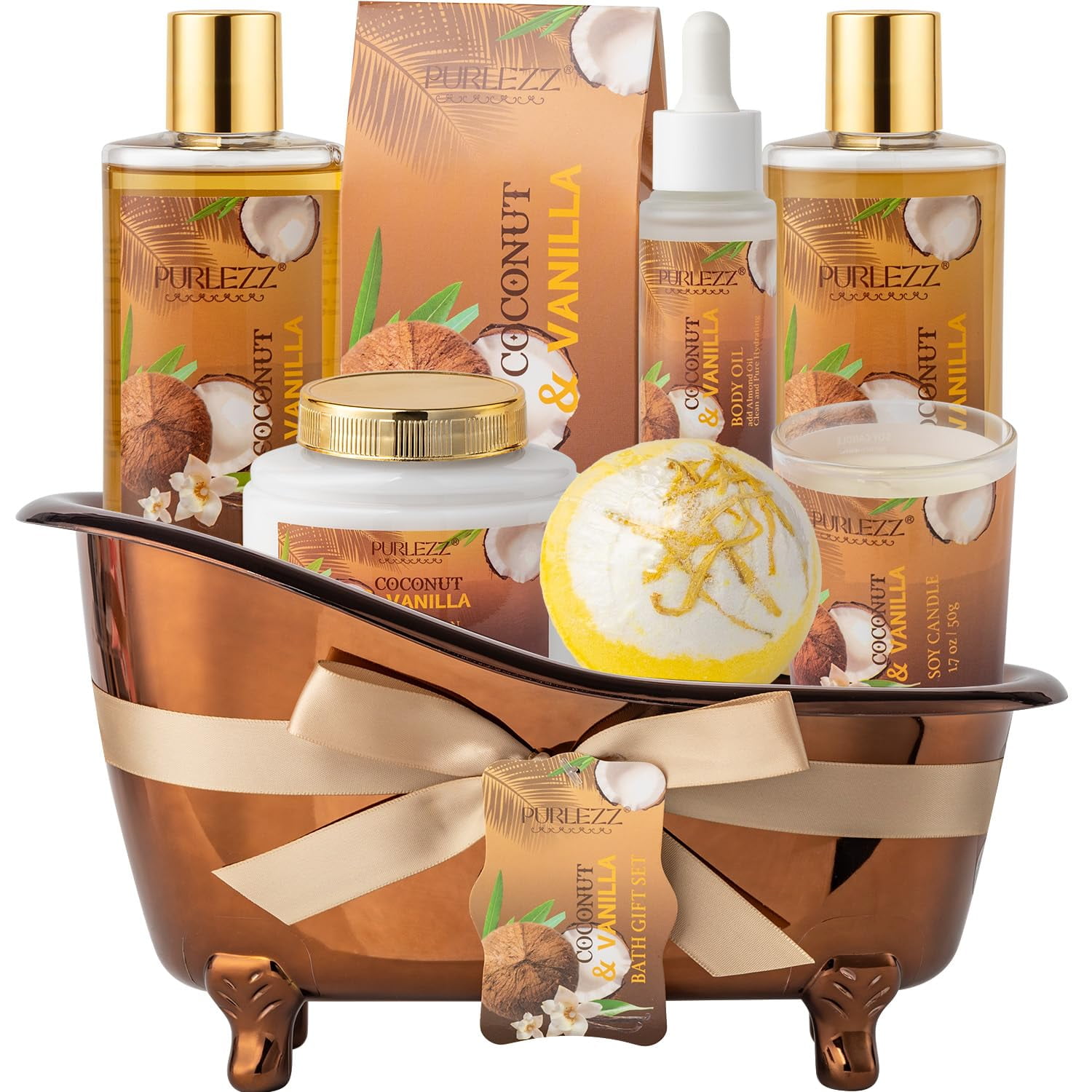 Spa Gift Basket for TGF4 Women, Coconut & Vanilla Luxury Spa Kit, 8pcs Bath Gift Set, Birthday ...