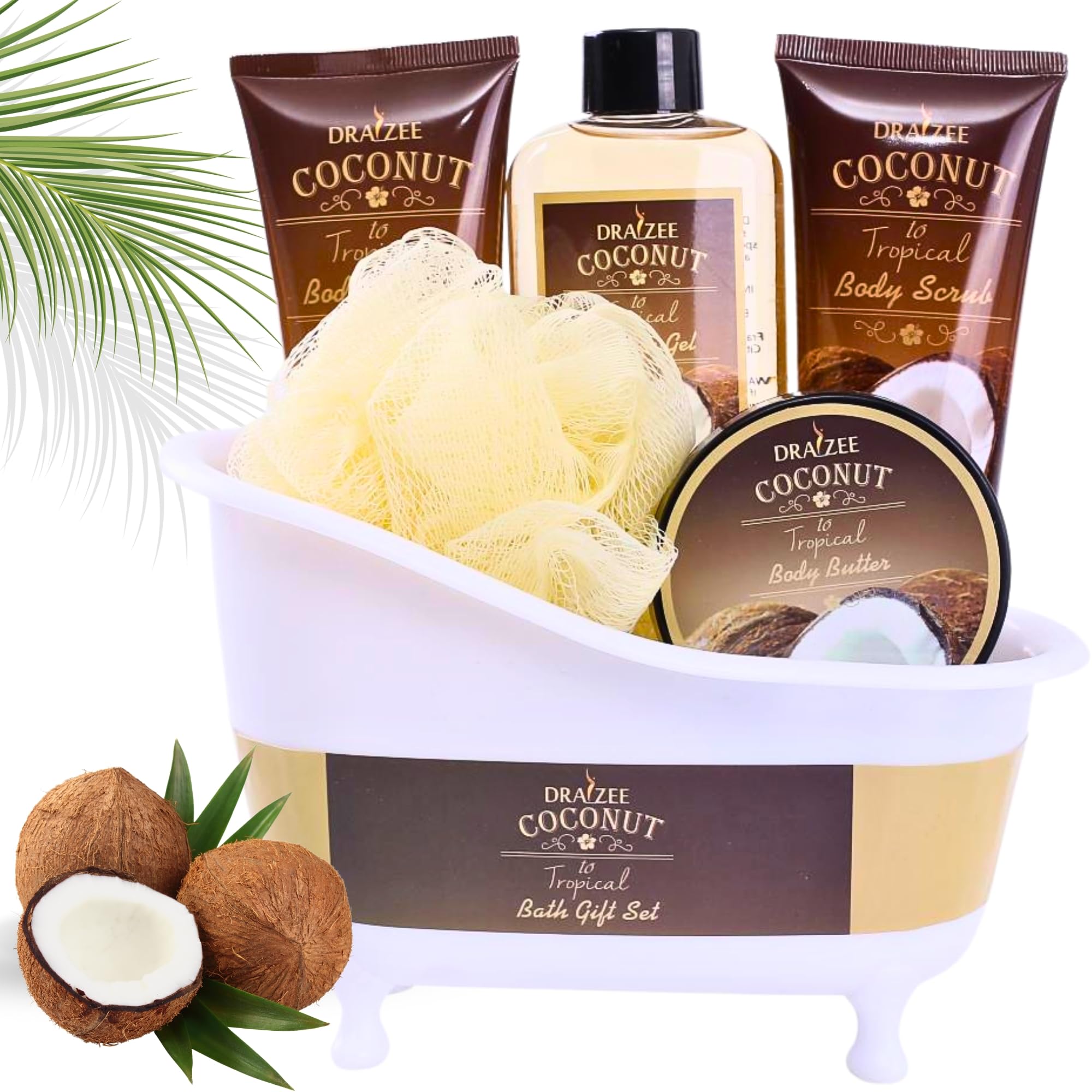 Spa Gift for Women - 5 Pcs Draizee Coconut Scented Spa Gift Basket for ...