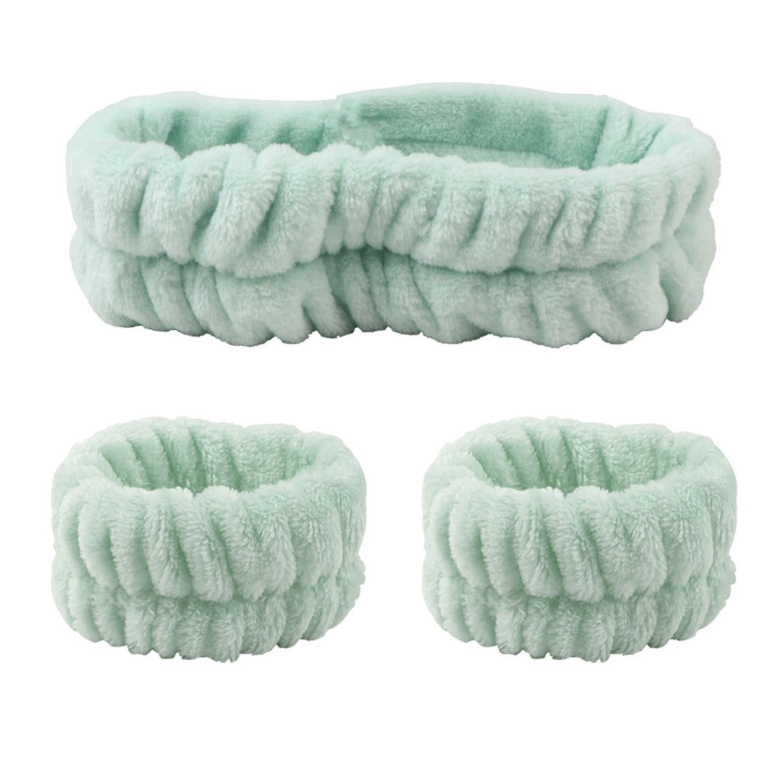 Spa Headband Wrist Washband Set, Coral Fleece Facial Makeup Headband ...