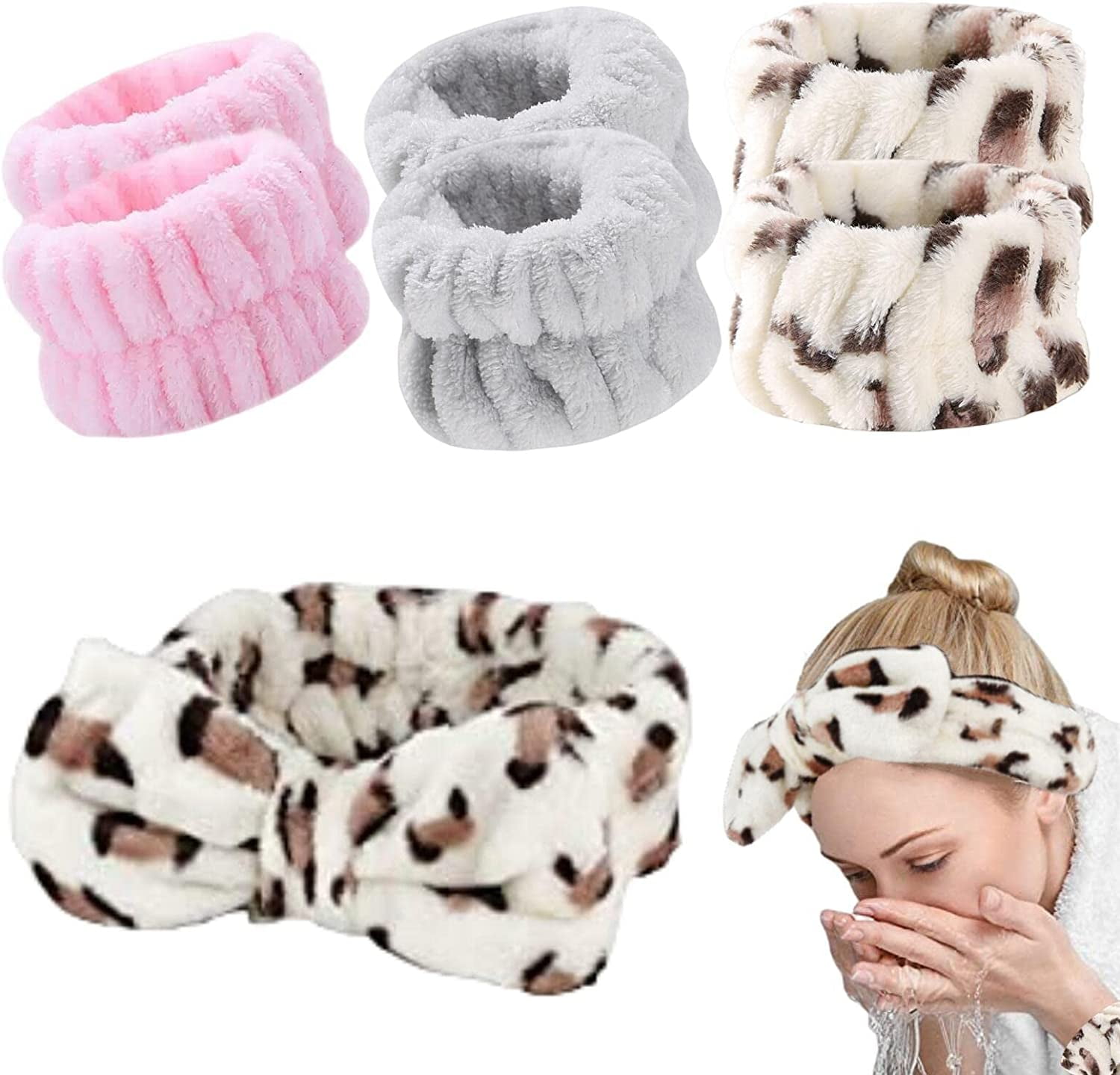 Spa Headband Wrist Washband Set, Facial Spa Headband Makeup Absorbent ...