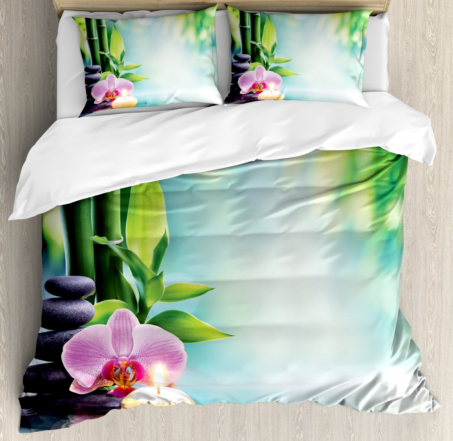 Spa King Size Duvet Cover Set, Symbolic Spa Features with Candle and ...