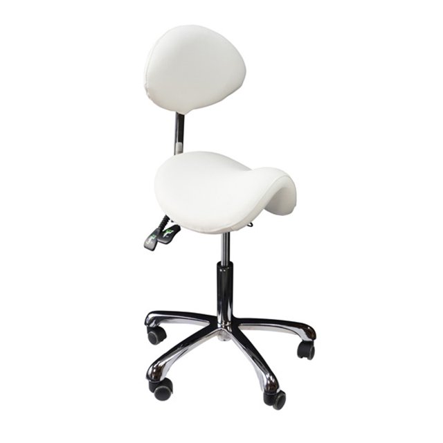 Spa Luxe White Rolling Saddle Stool with Back Support by Massage Tools ...