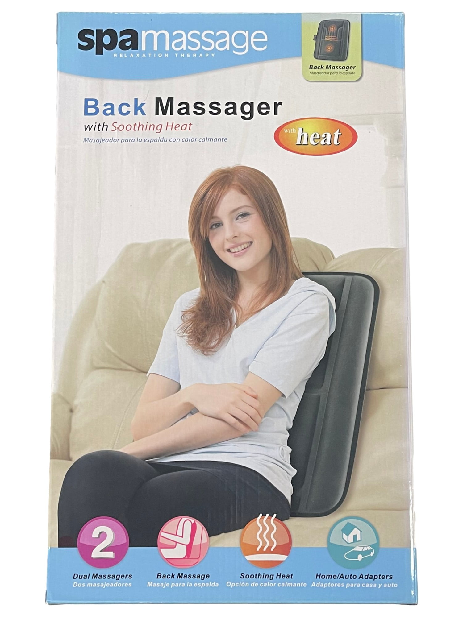 Spa Massage Back Massager With Dual Massagers And Heat Includes 12v Auto Adapter