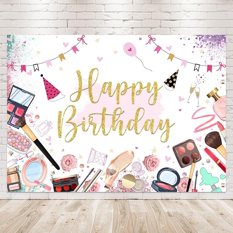 Spa Party Backdrop Photography Sweet Pink Beauty Makeup Happy Birthday ...