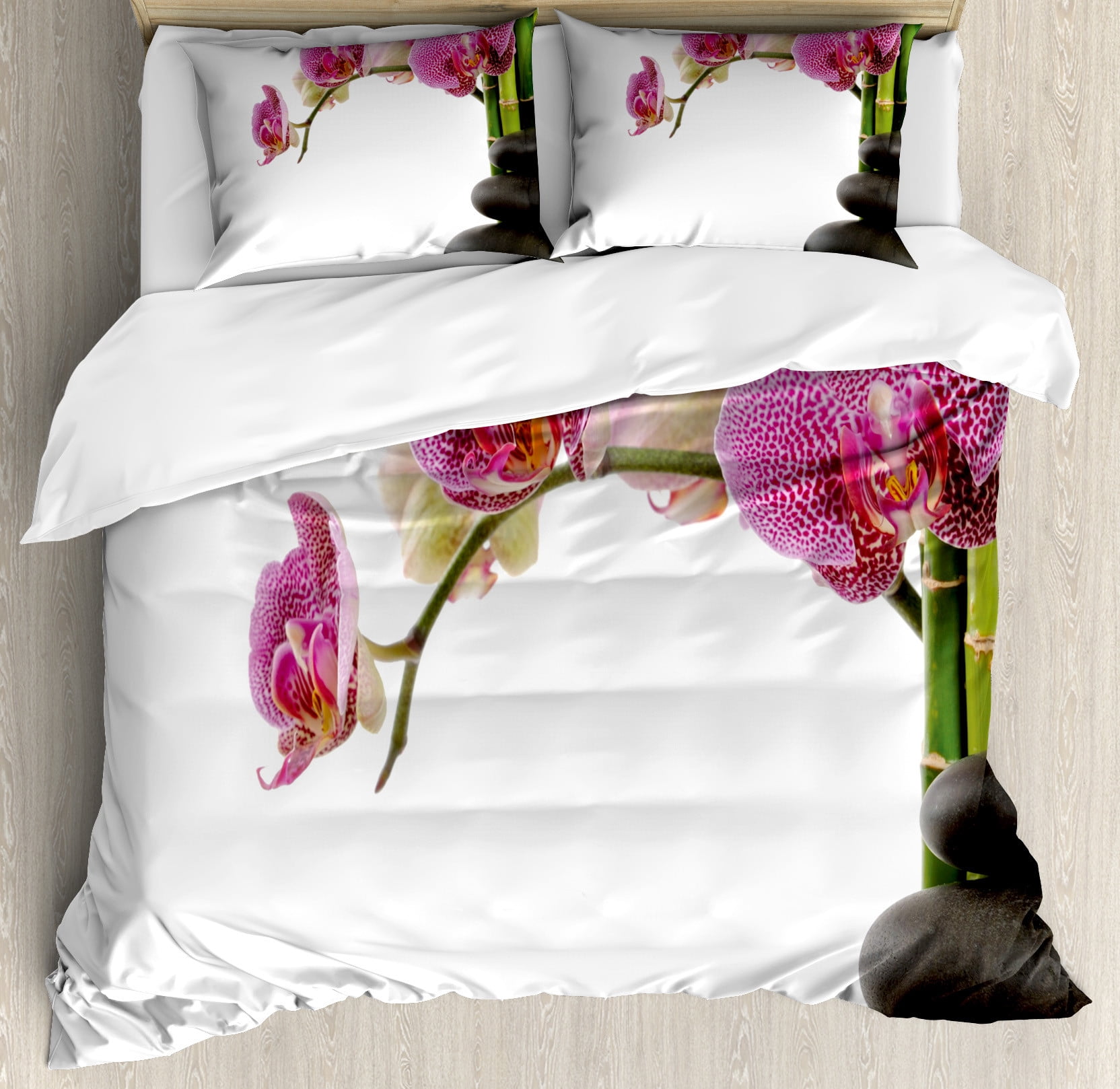 Spa Print Duvet Cover Set, Closeup Orchid Flowers and Branches Dark ...