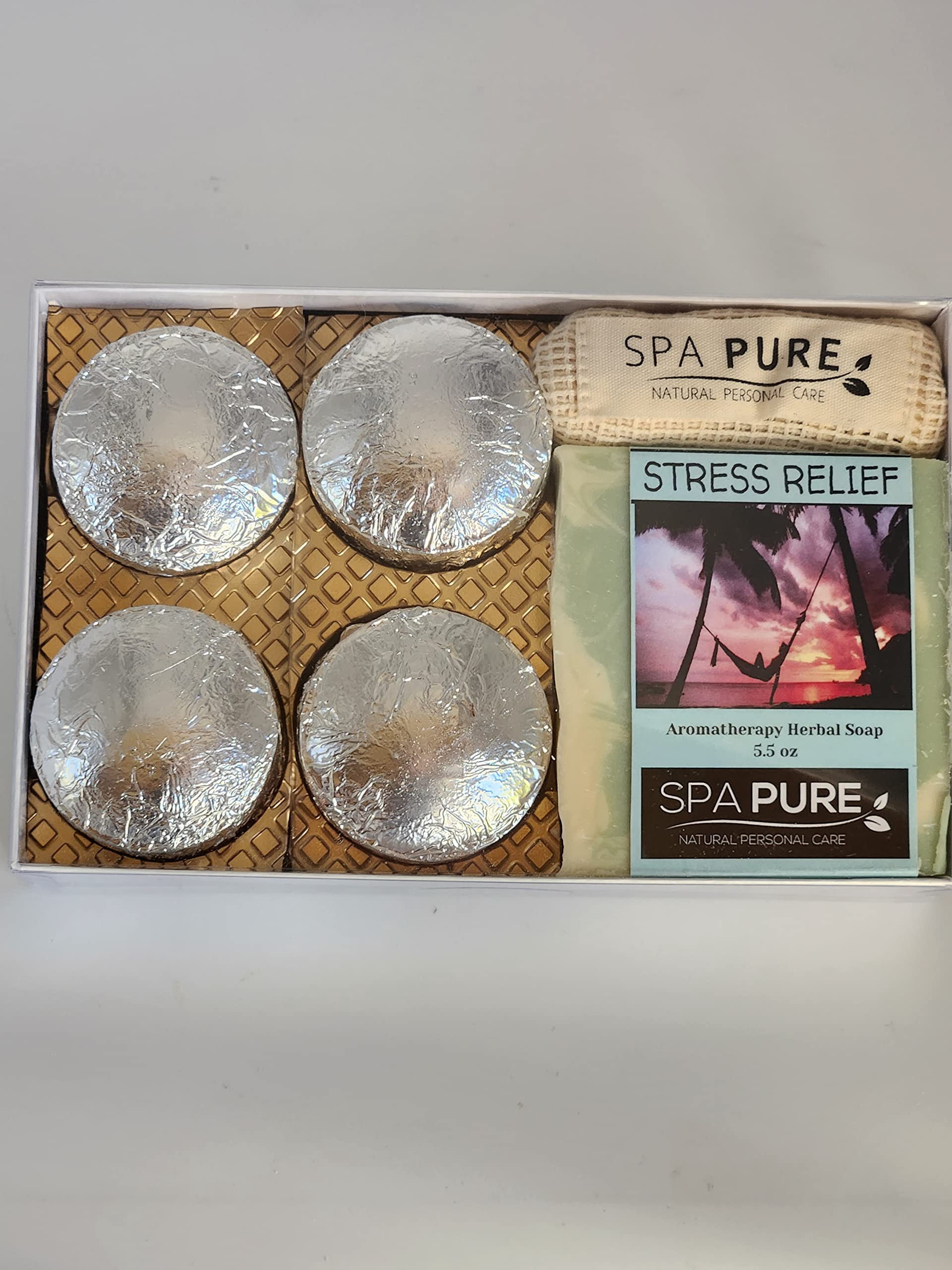 Spa Pure Aromatherapy Gift Set - Stress Relief Artisan Soap & 4 Shower ...