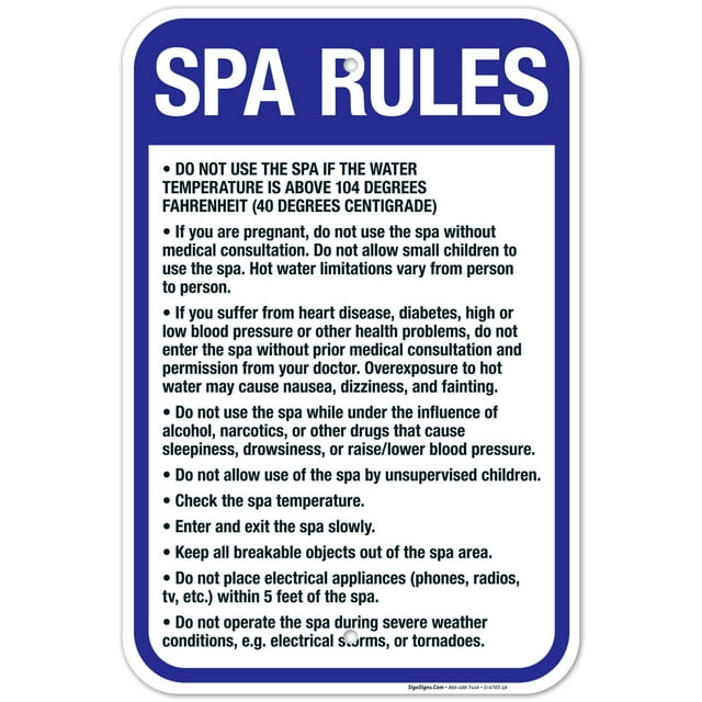 Spa Rules Sign, Pool Sign, (SI-6783) - Walmart.com