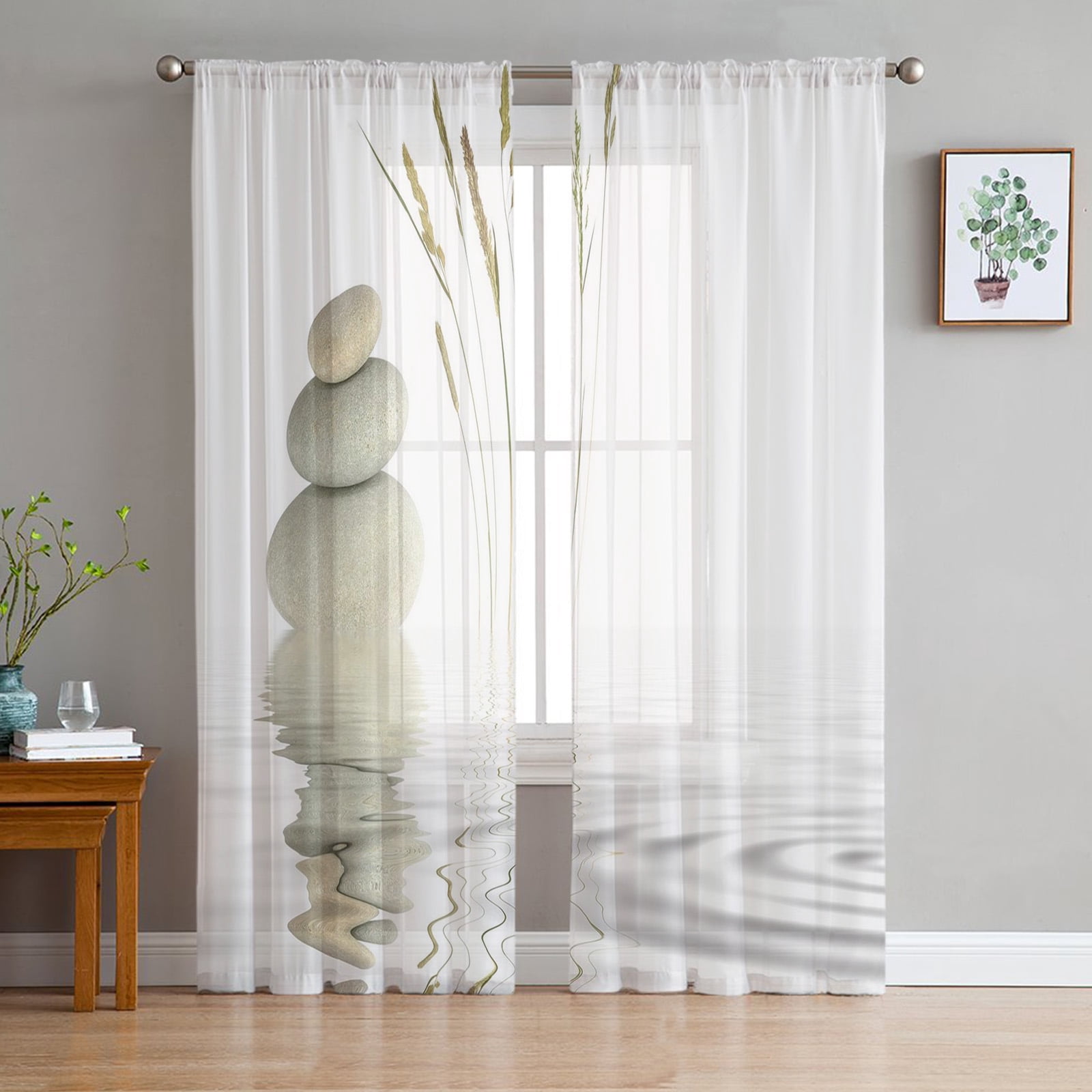 Spa St Weed Flower Water Wave White Sheer Curtains for Living Room ...