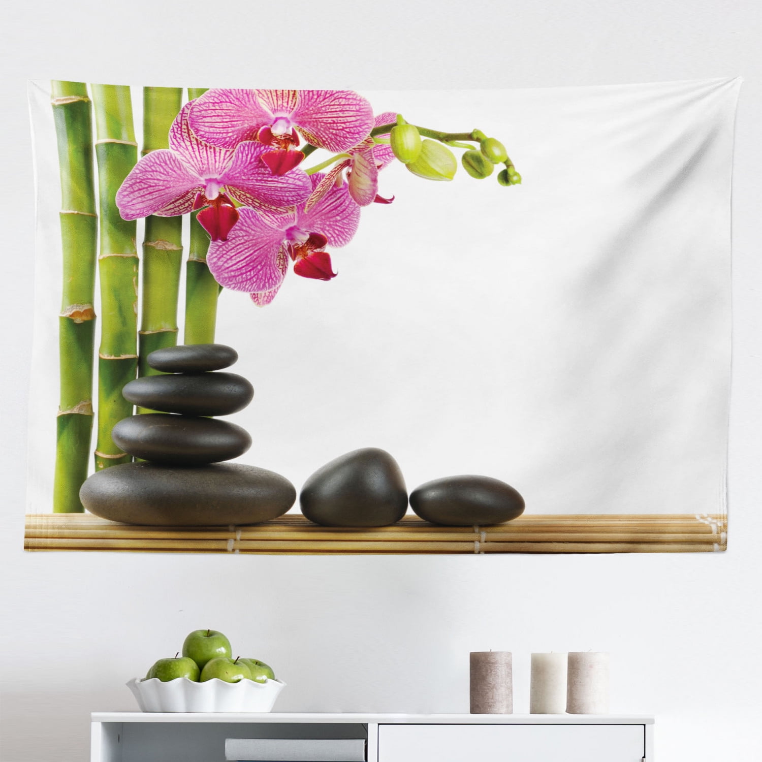 Spa Tapestry, Green Nature Bamboos with Other Tree Braches and Bushes ...