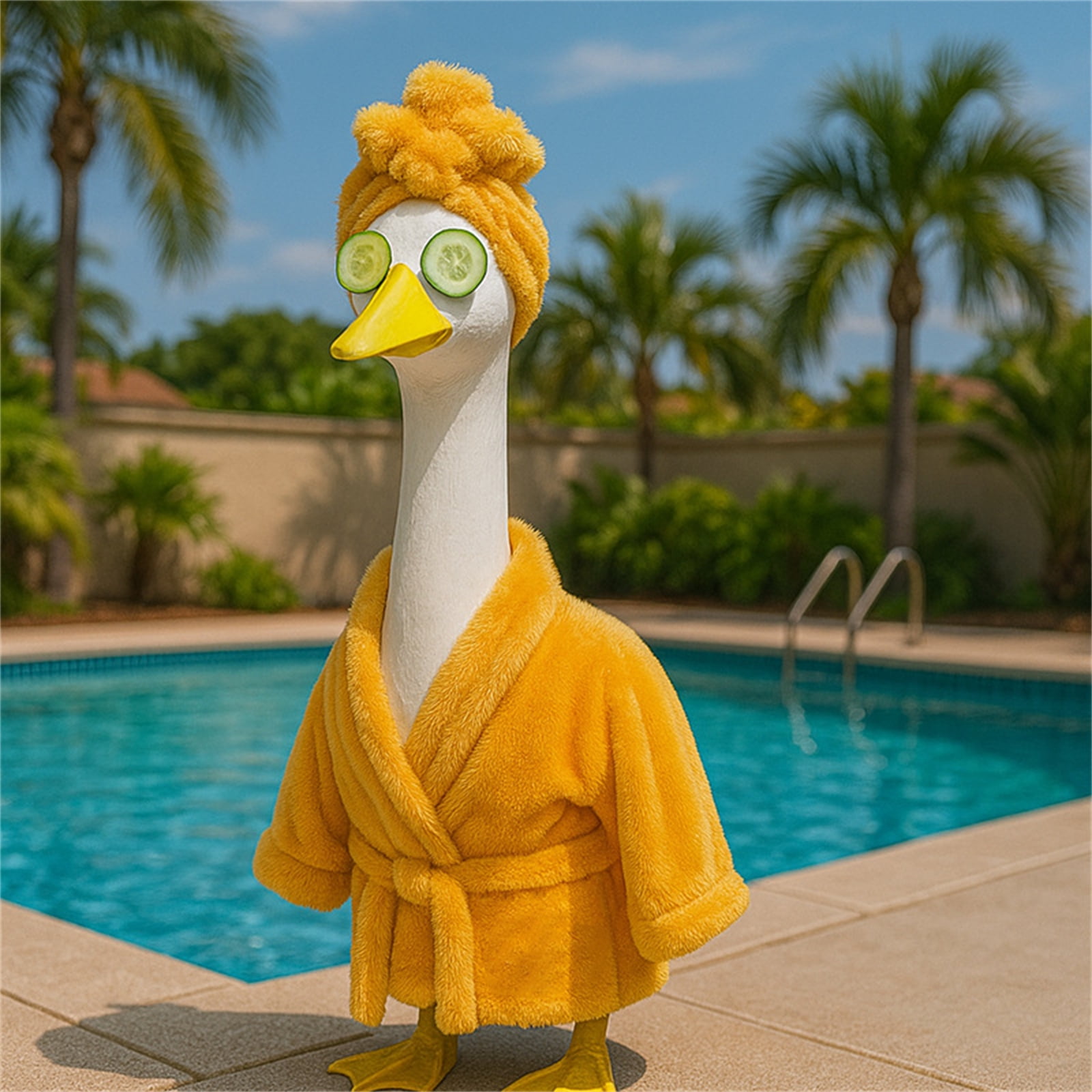 Spa Theme Lady Porch Goose Outfit, Yellow Velvet Bathrobe and Hat ...