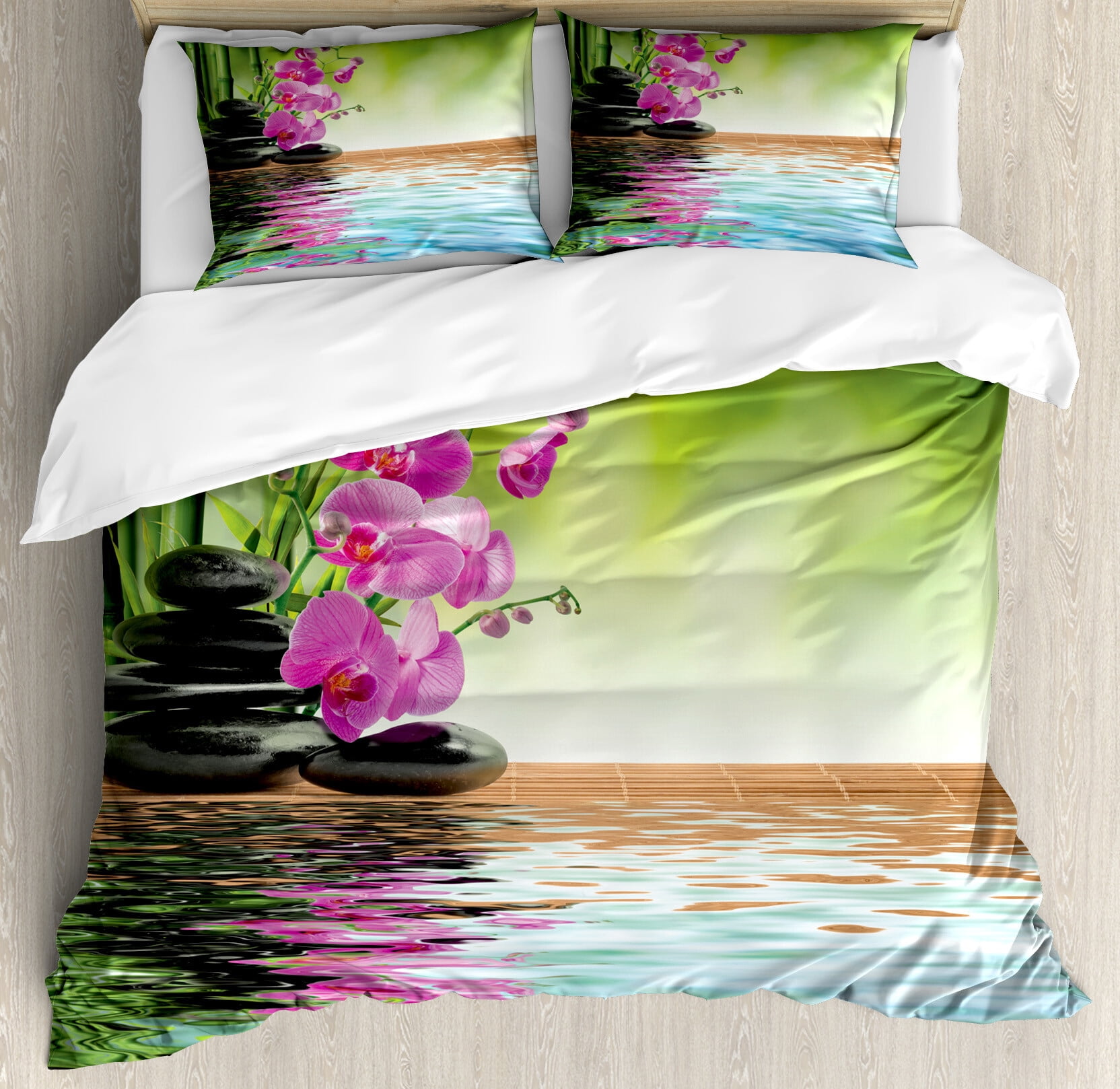 Spa Themed Duvet Cover Set, Orchid Flowers Pebble Stones and Exotic ...