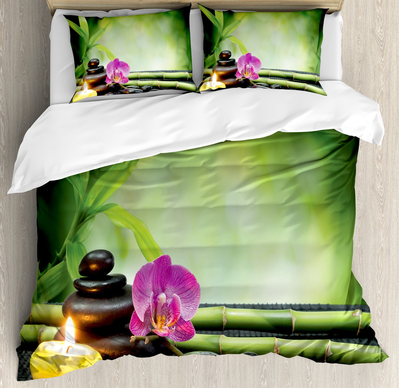 Spa Themed Duvet Cover Set, Orchid Petal Leaves Stones Japanese Aura ...