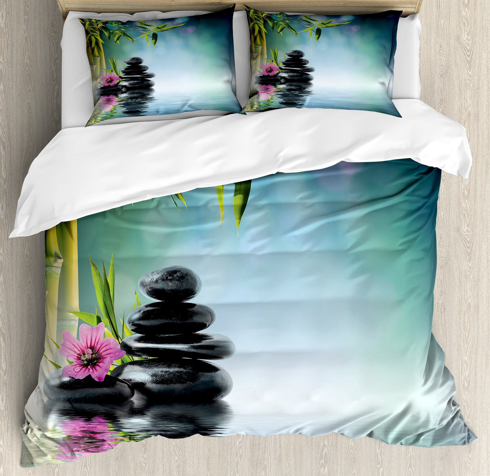 Spa Themed Duvet Cover Set, Tower Stone and Hibiscus with Branches on ...