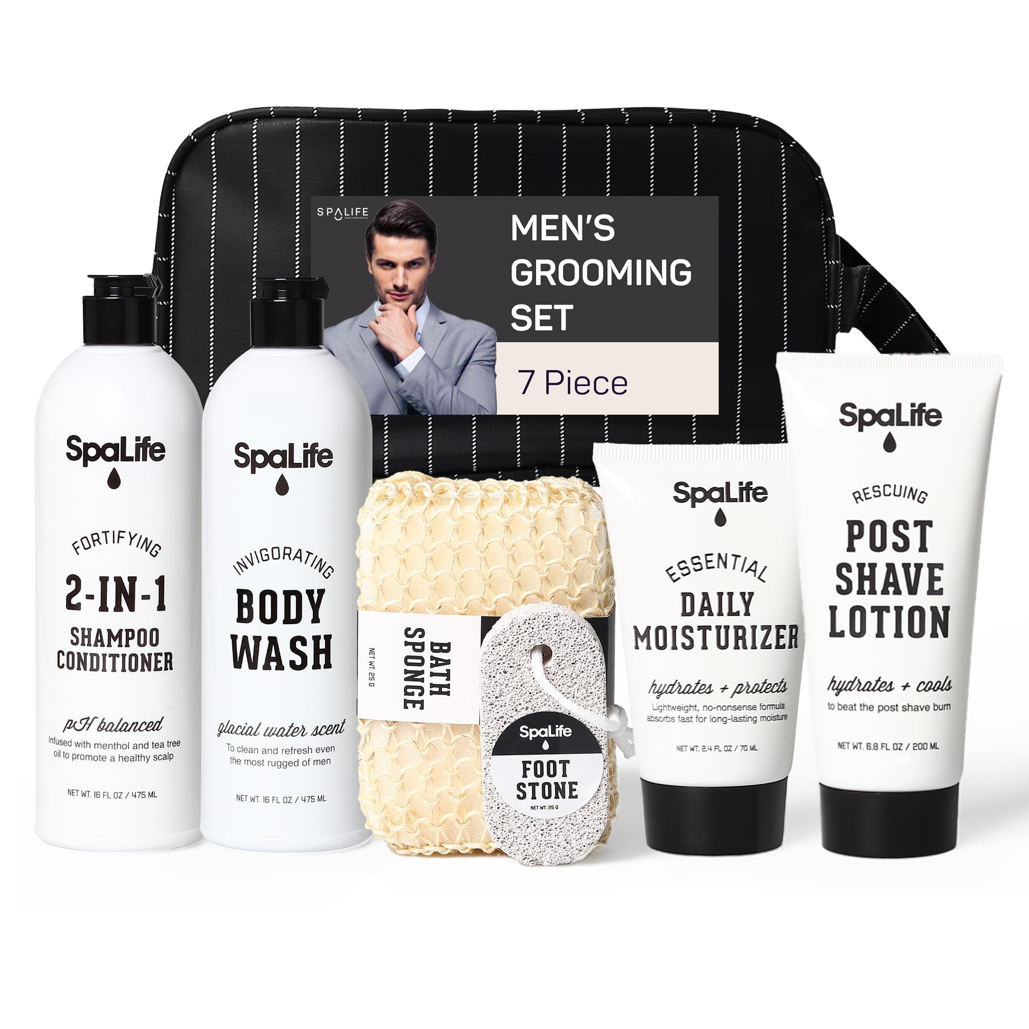 SpaLife 7-Piece Bath and TGF4 Body Men Grooming Gift Set - 2-in-1 Shampoo & Conditioner, Body ...