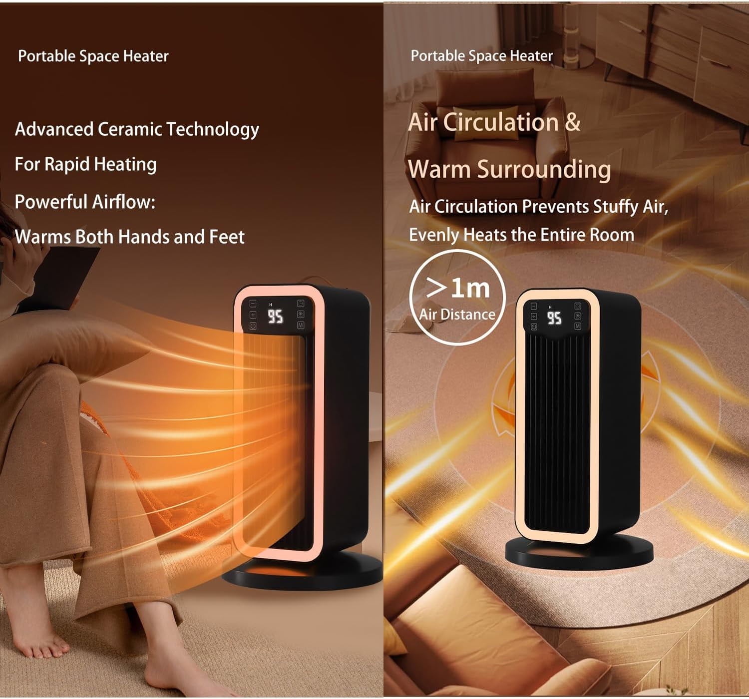 Space , 1500W PTC with ECO Thermostat System, Oscillating 70°, 12H ...