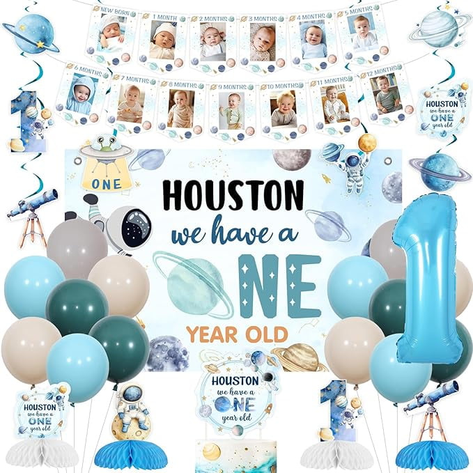 Space 1st Birthday Decorations for Boy, Houston We Have A One Year Old ...