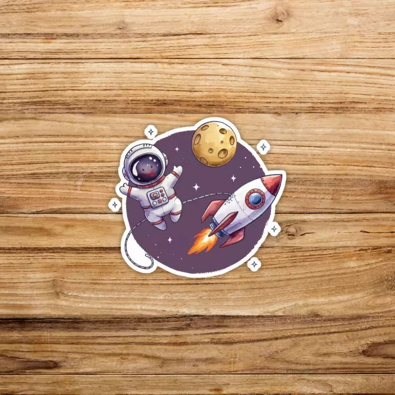 Space Adventure Astronaut Rocket Ship Moon Sticker - Playful Outer ...