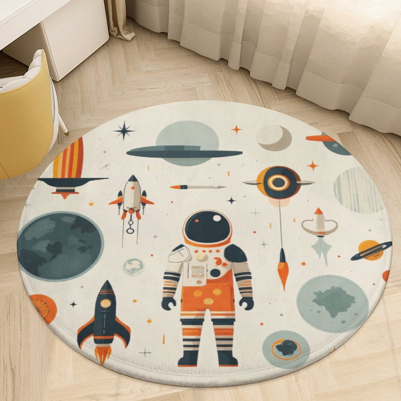 Space Adventure Icons Set-2 Round Area Rugs for Bedroom Living Room ...