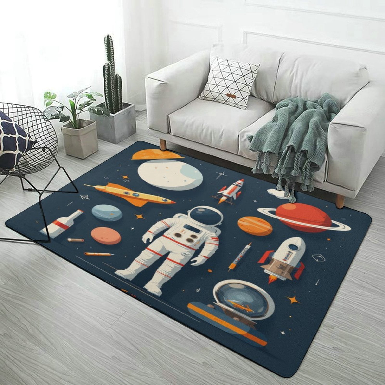 Space Adventure Icons Set Carpet Style Living Room Bedroom Rug Soft ...