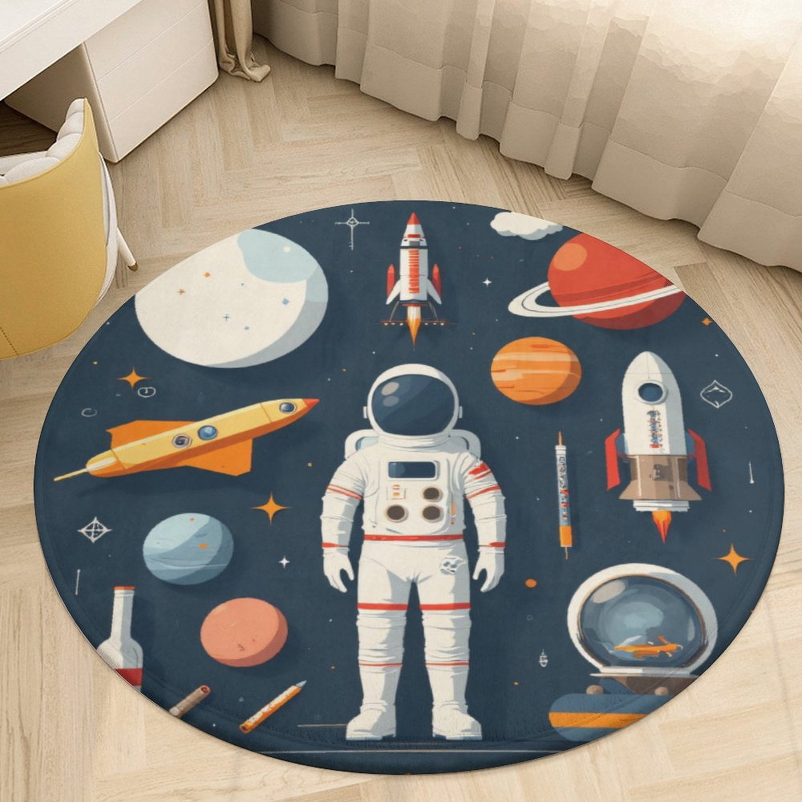 Space Adventure Icons Set Round Area Rugs for Bedroom Living Room, 6FT ...
