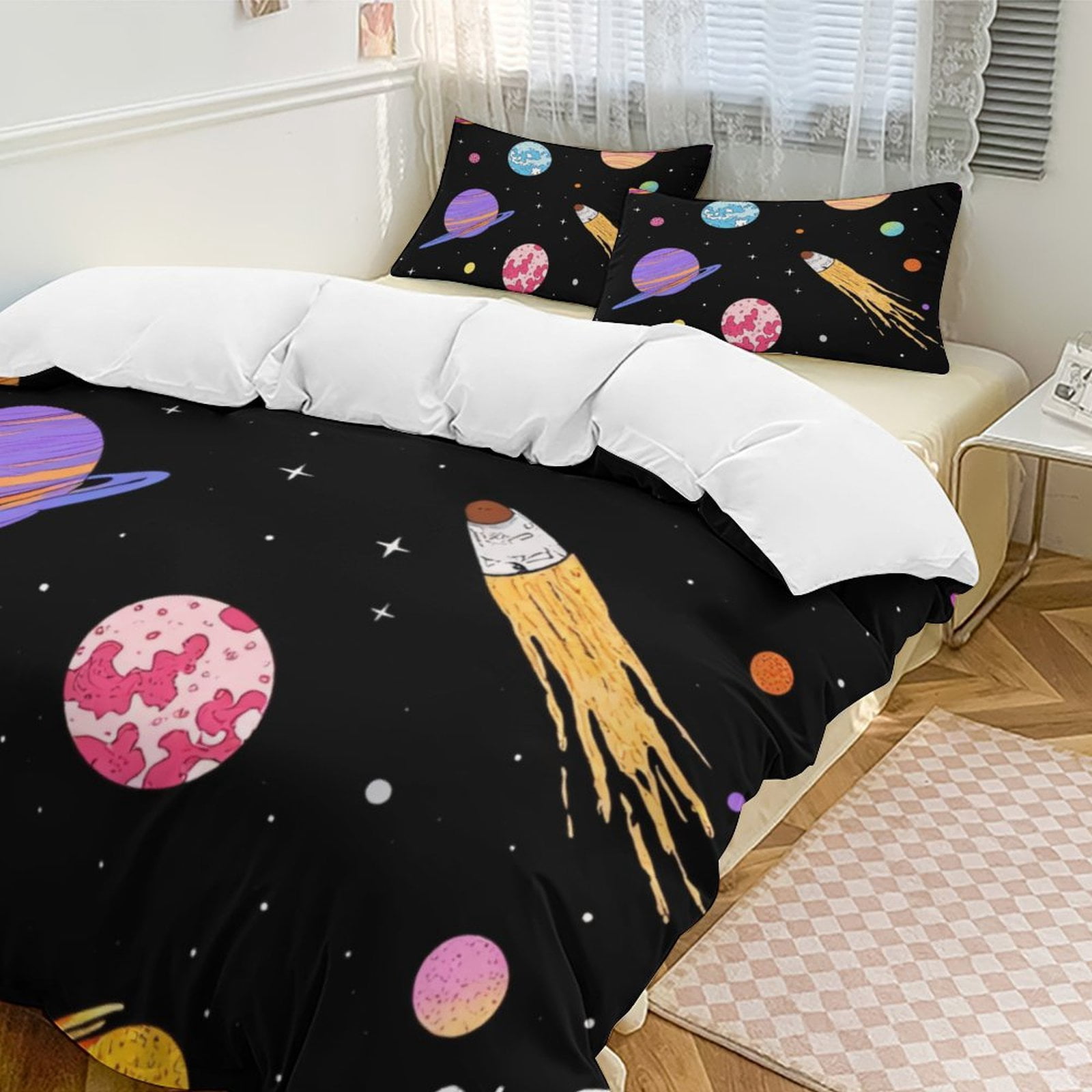 Space Adventure Planets Print Duvet Cover Set Themed Multicolor ...