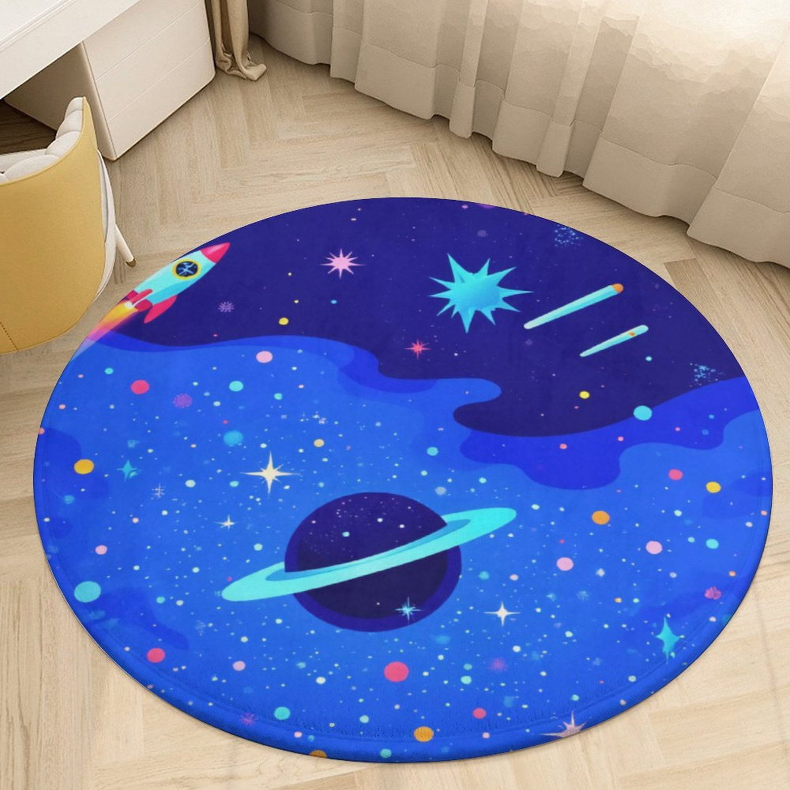 Space Adventure Rocket Round Area Rugs for Bedroom Living Room, 6FT ...