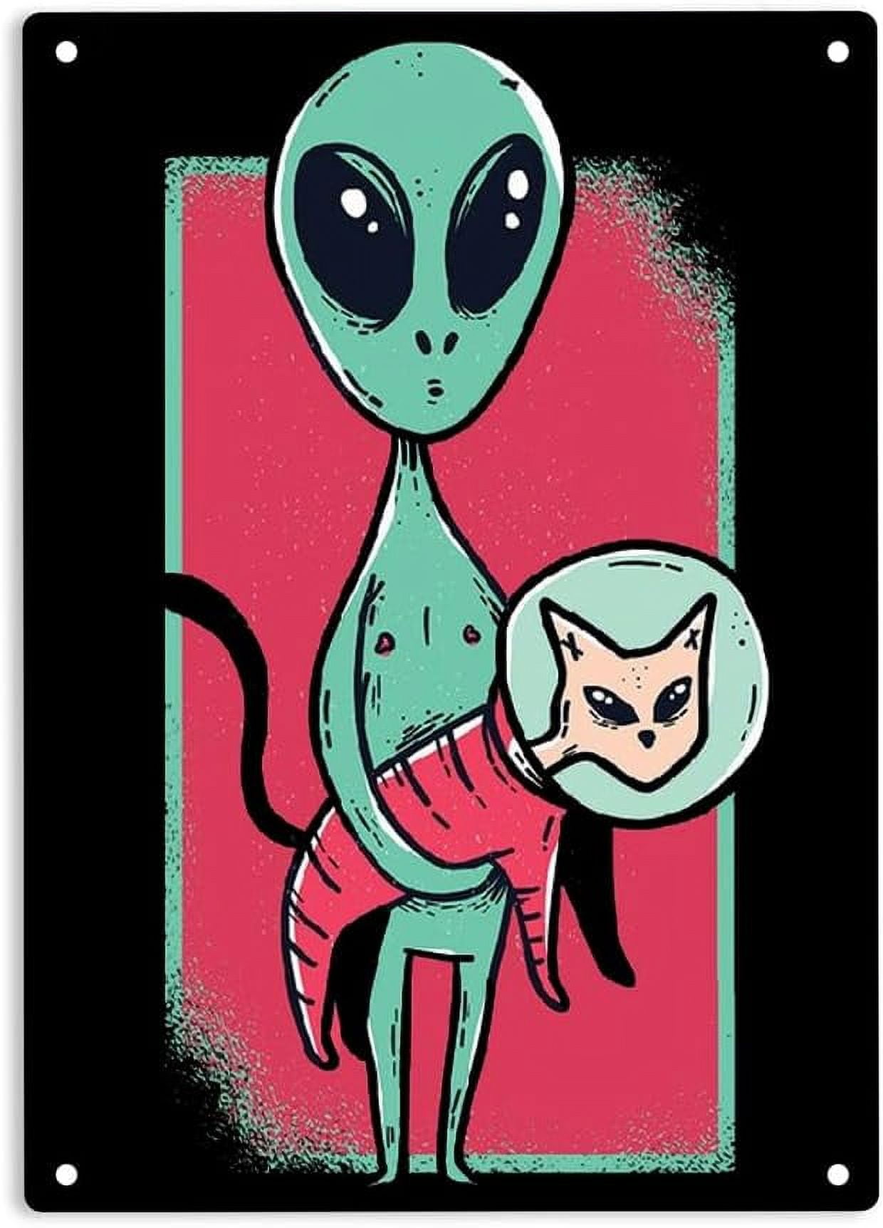Space Alien Cute Cat Sign Metal Tin Sign, Outer Space Poster for Home ...