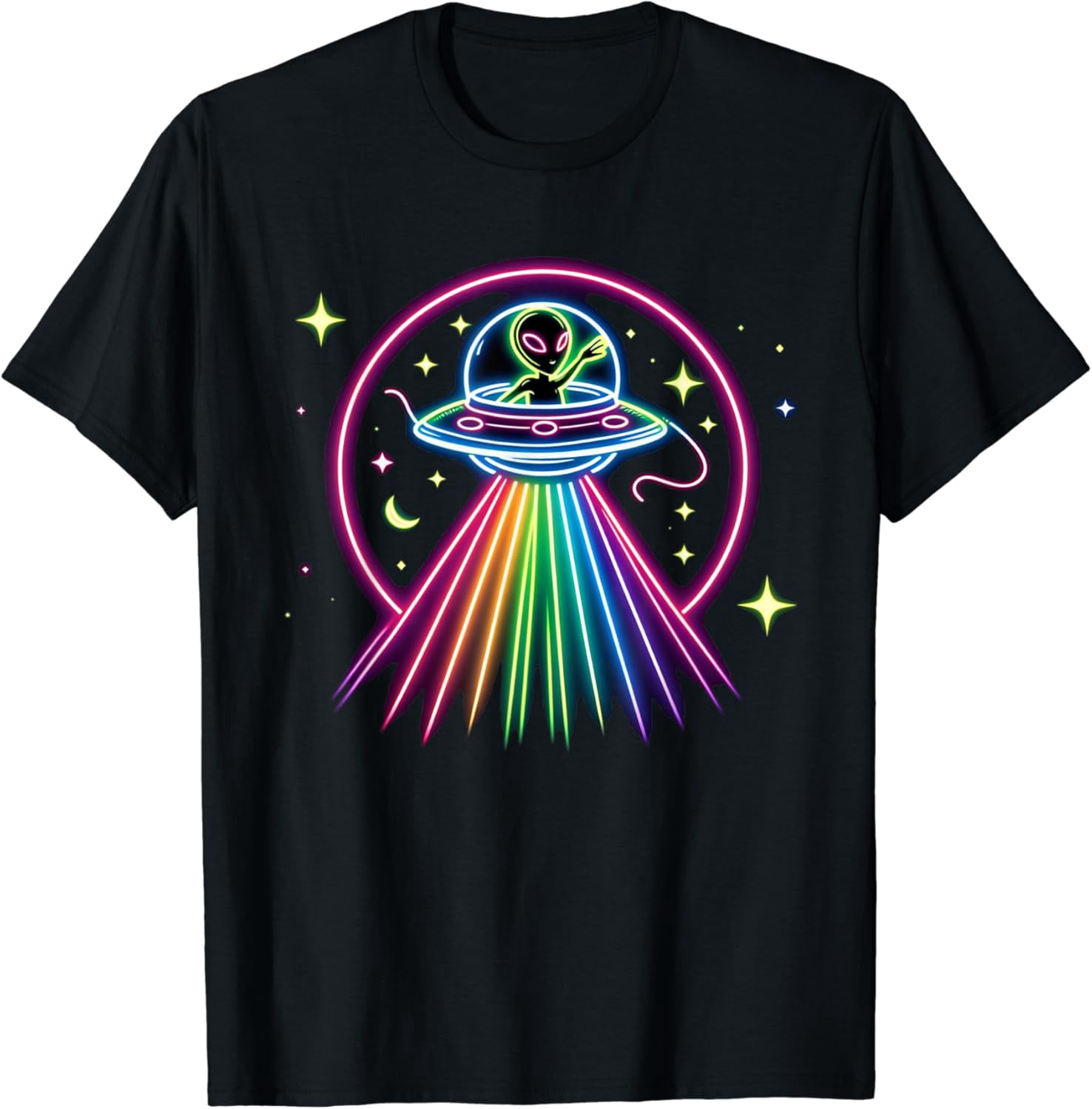 Space Alien UFO Neon Lights Rave Alien Lovers T-Shirt - Walmart.com