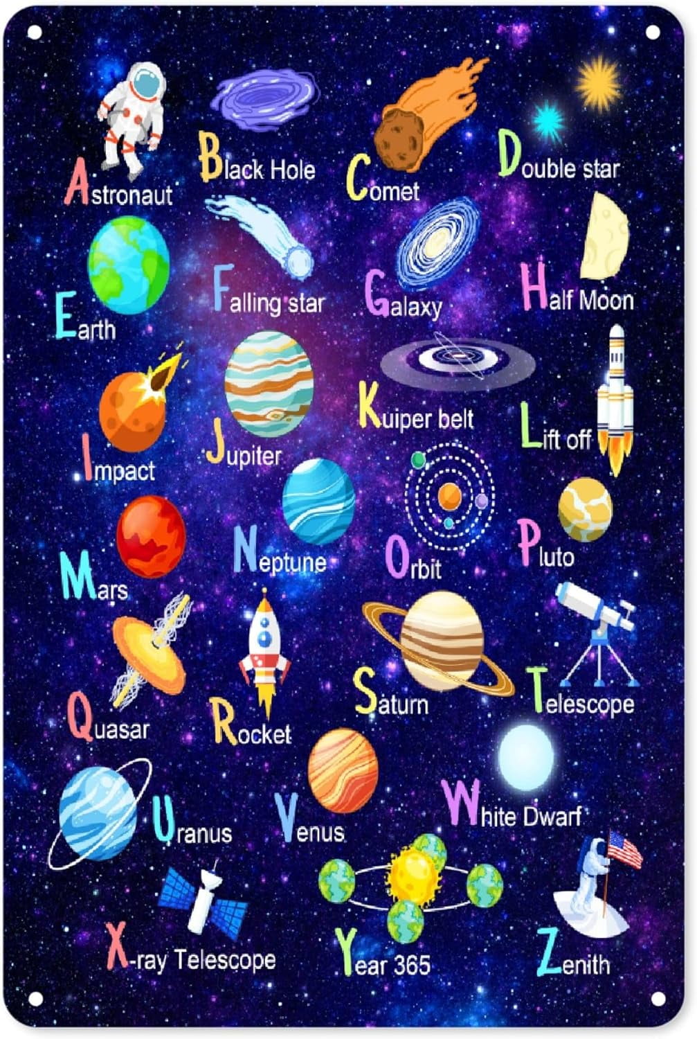Space Alphabet Poster 8 X 12 Inches Aluminum Metal Sign, Educational ...