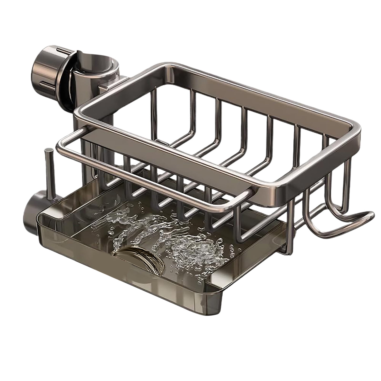 Space Aluminum Kitchen Faucet Organizer Sponge Holder Multi Function ...