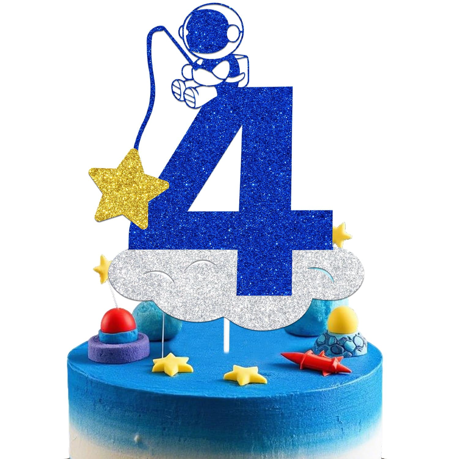 Space Astronaut 4thTRDN Birthday Cake Topper,Outer Space Theme Four ...