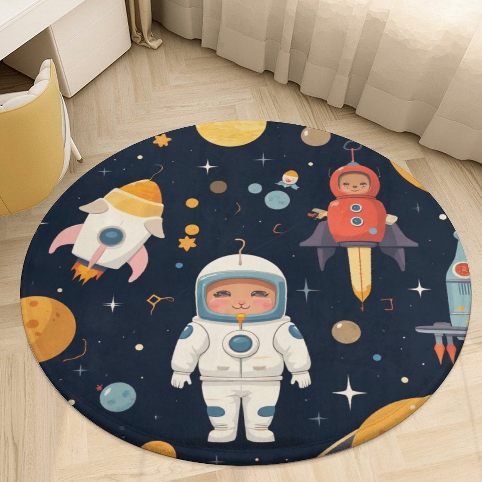 Space Astronaut Adventure Round Area Rugs for Bedroom Living Room, 5FT ...