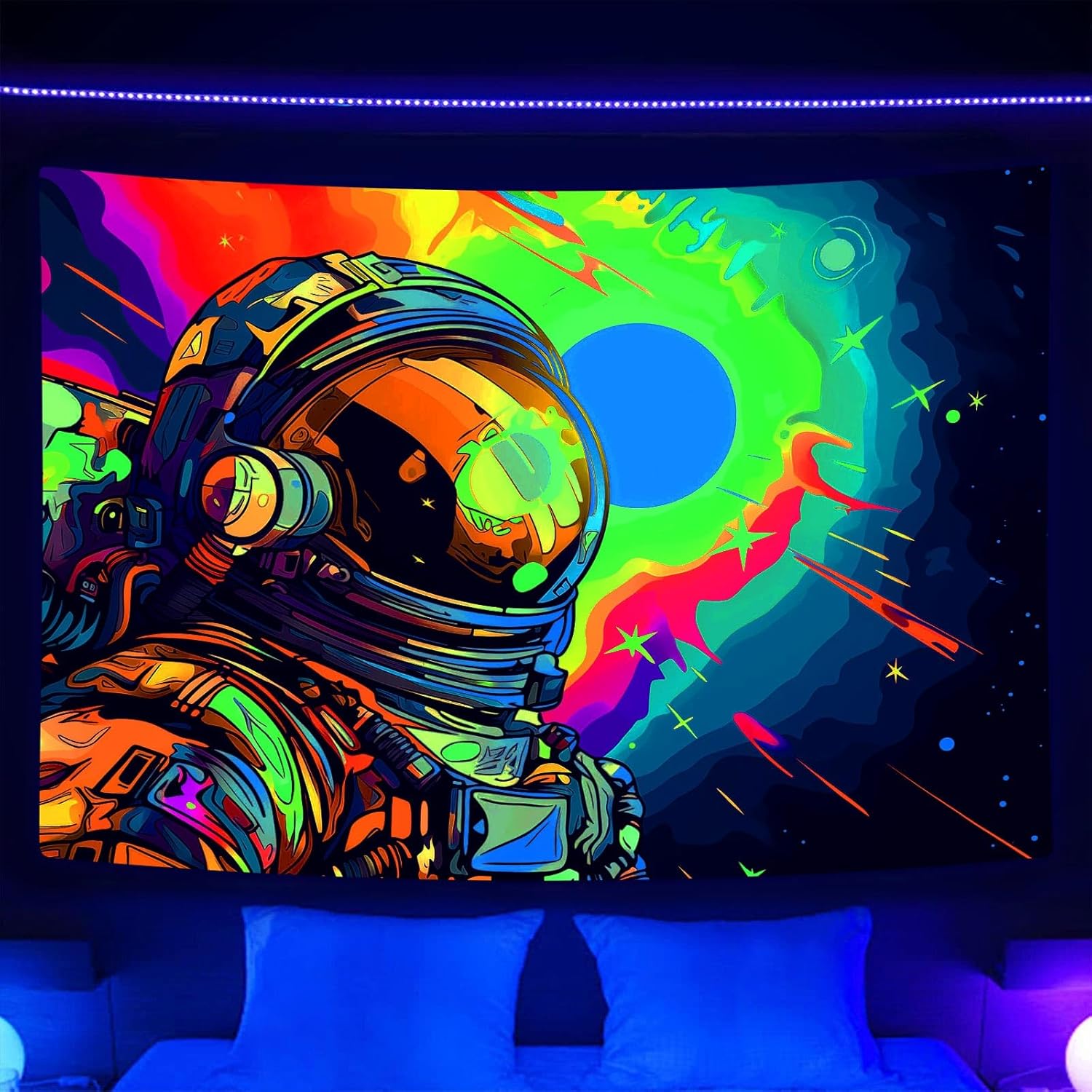 Space Astronaut Blacklight Tapestry, Cool Galaxy Planet Adventure Glow ...