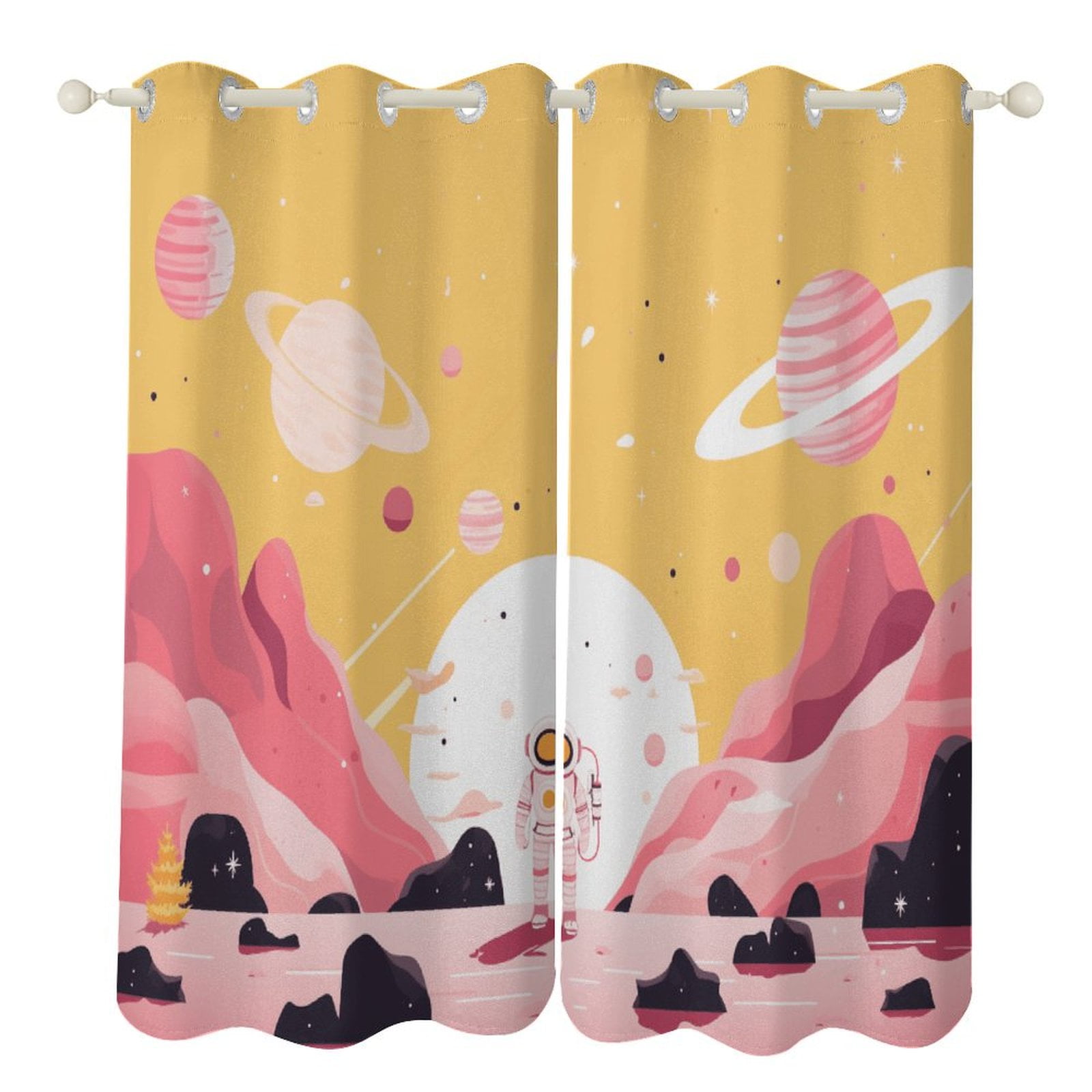 Space Astronaut Cartoon Blackout Window Curtains for Bedroom Living ...