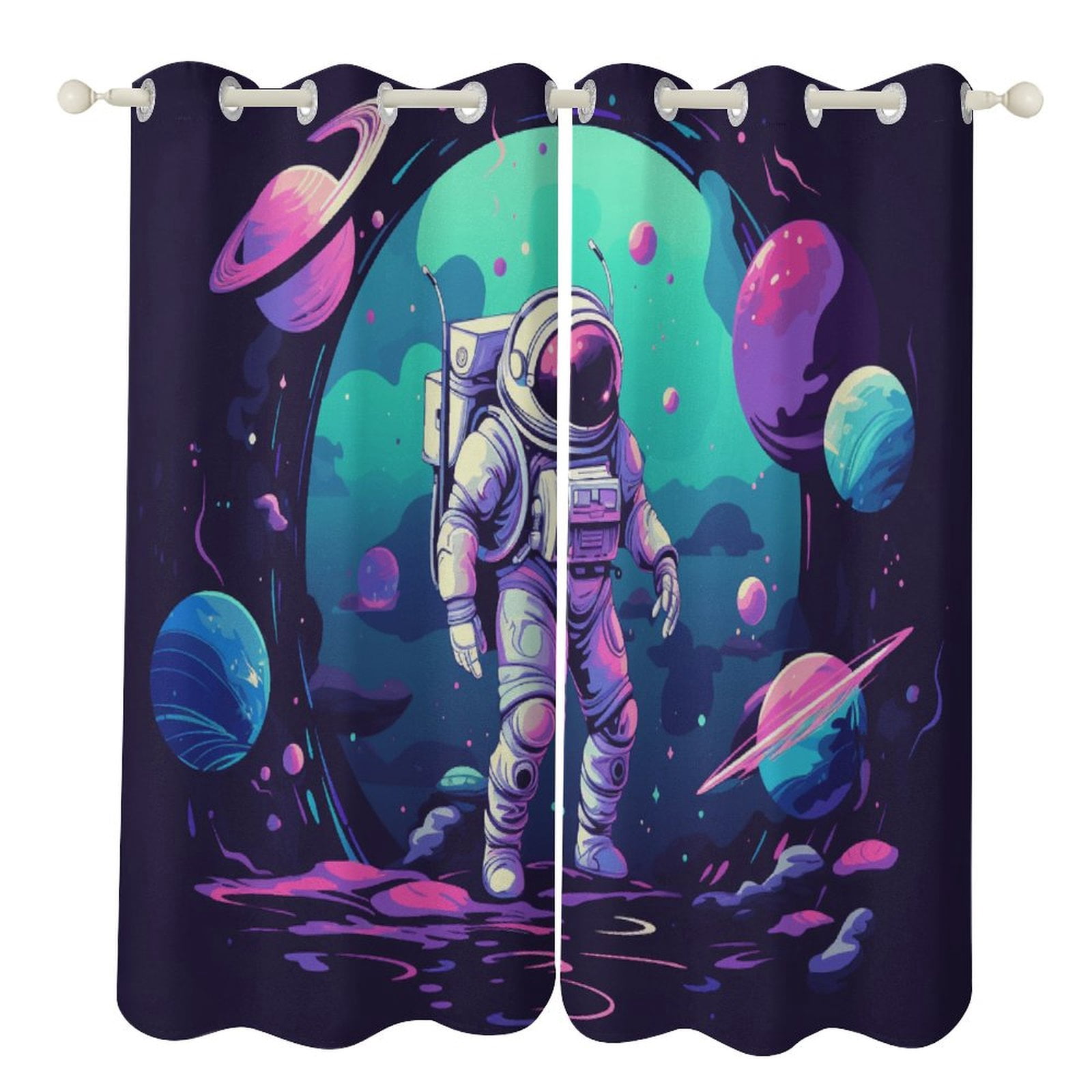 Space Astronaut Cartoon Blackout Window Curtains for Bedroom Living ...