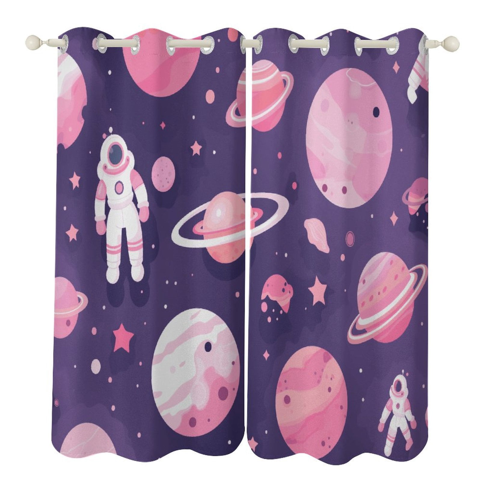 Space Astronaut Cartoon Blackout Window Curtains for Bedroom Living ...