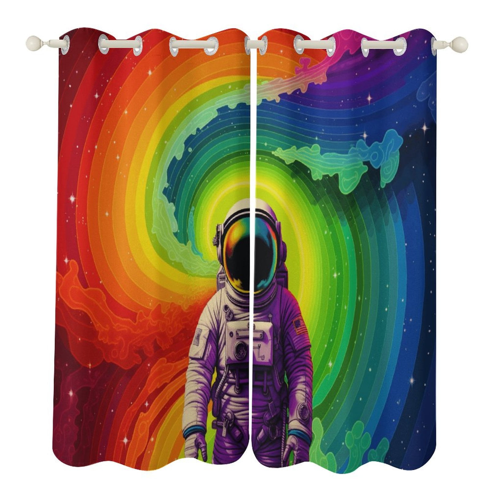 Space Astronaut Cartoon Blackout Window Curtains for Bedroom Living ...