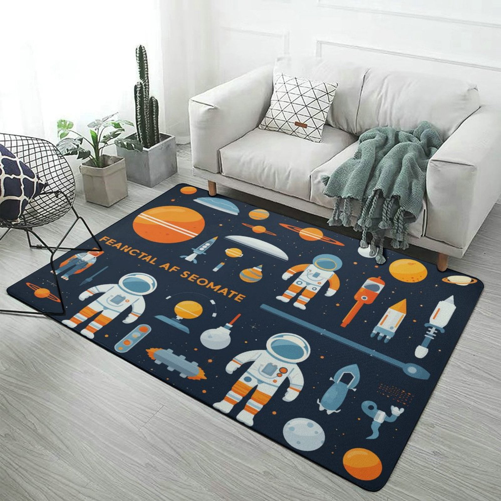 Space Astronaut Cartoon Carpet Style Living Room Bedroom Rug Modern 3d ...