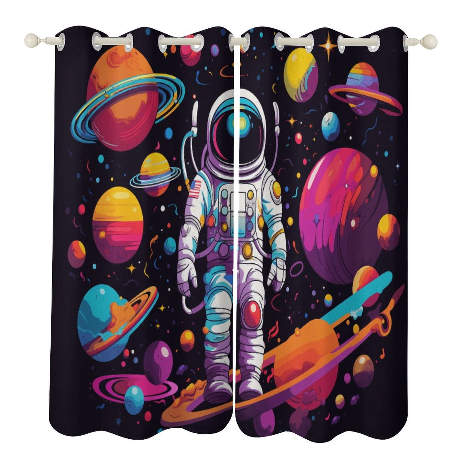 Space Astronaut Cartoon Curtains Watercolor Theme Window Curtains ...