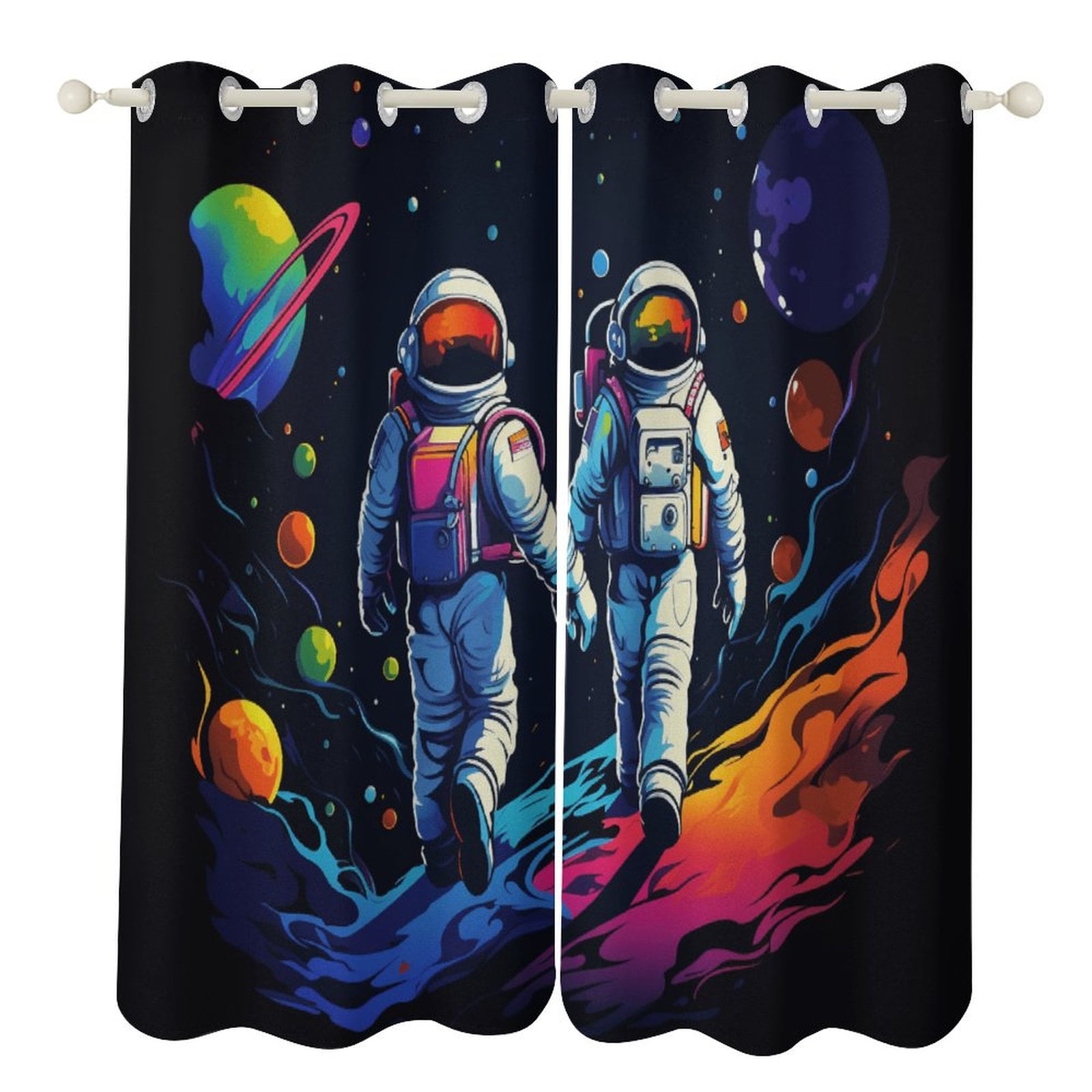 Space Astronaut Cartoon Curtains Watercolor Theme Window Curtains ...