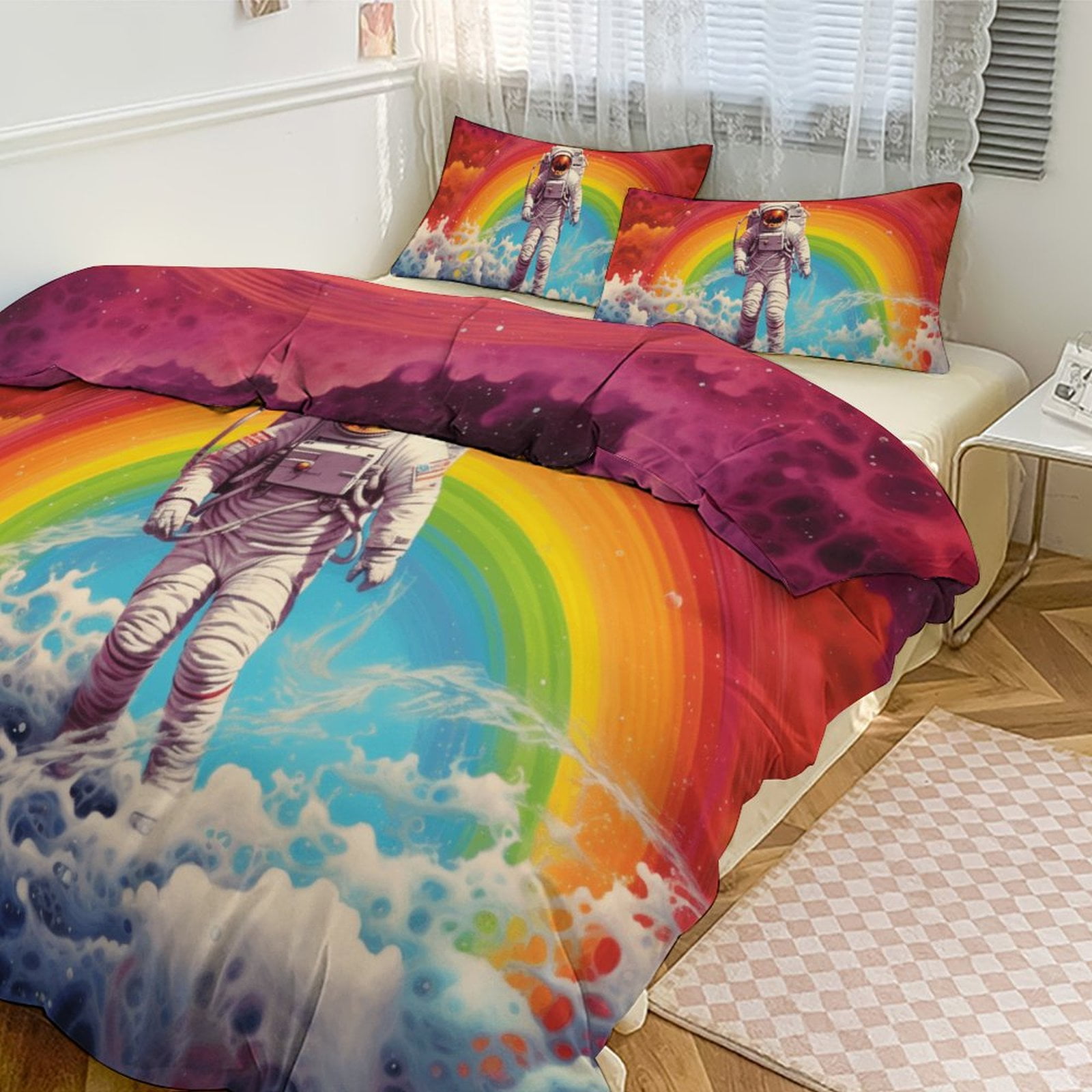 Space Astronaut Cartoon Duvet Cover Set Themed Multicolor Polyester ...