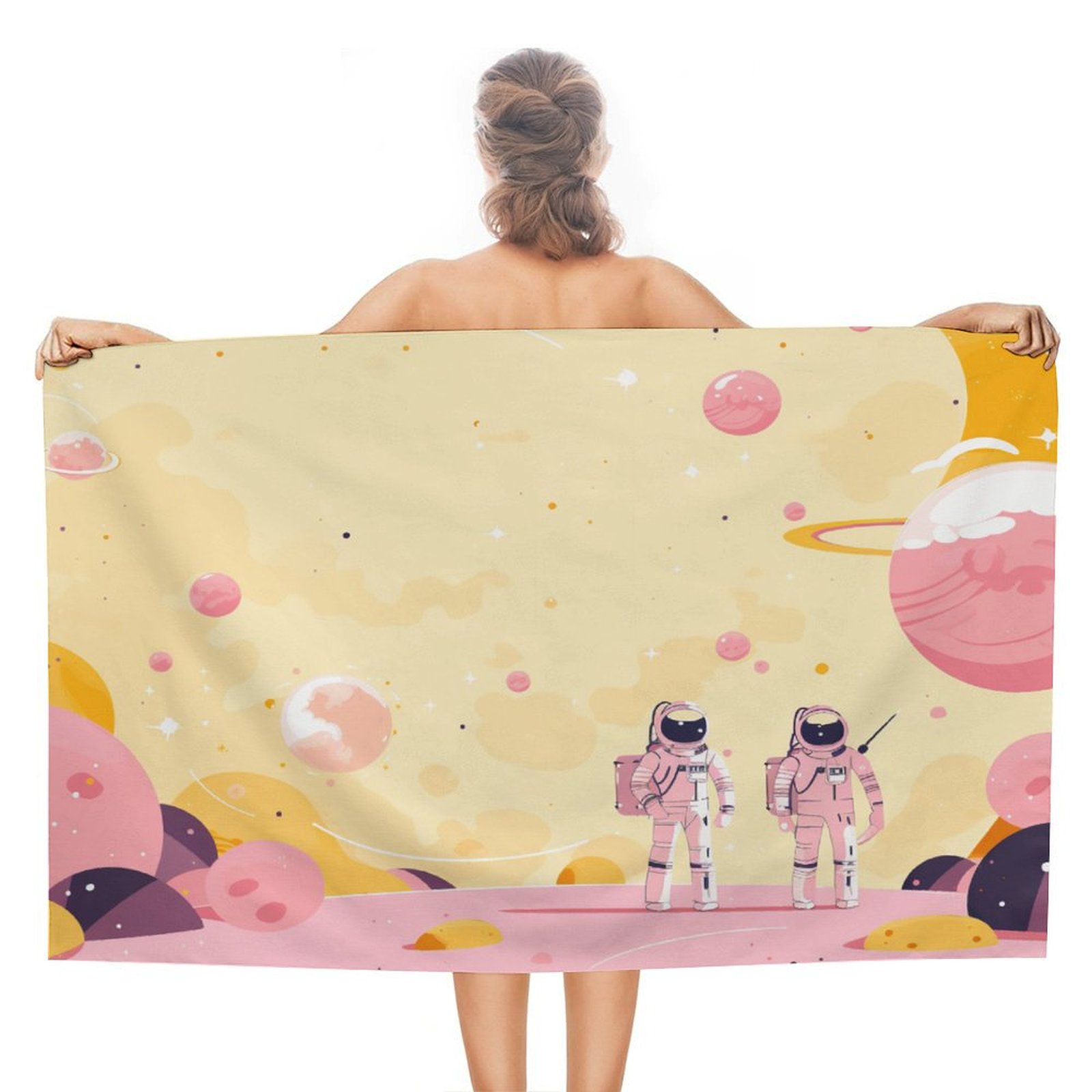 Space Astronaut Cartoon Oversized -Washed Lightweight Quick Dry Beach ...