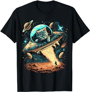 Space Astronaut Cat Flying Ufo Aliens Galaxy Kitty T-Shirt - Walmart.com