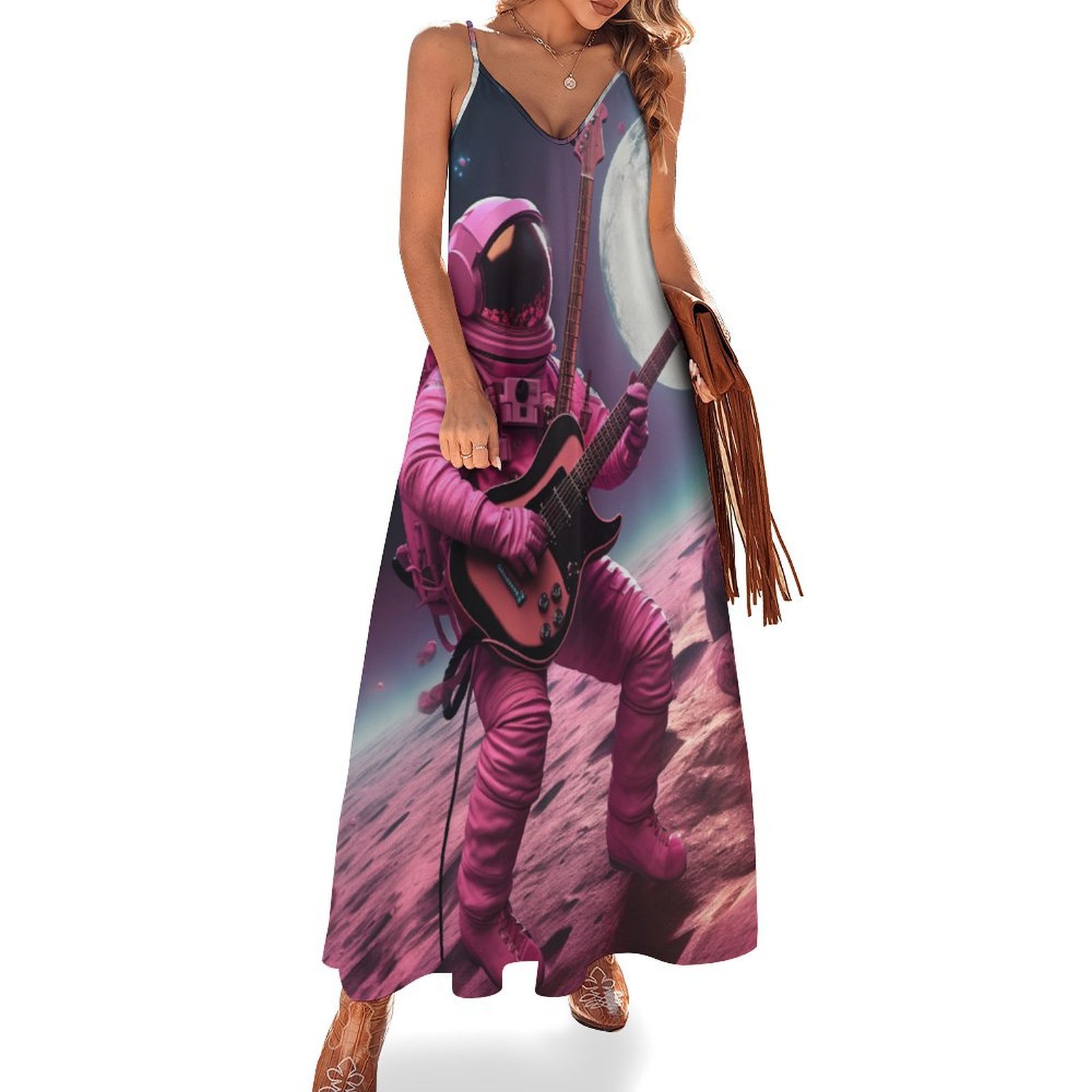 Space Astronaut Design Sleeveless Dress Woman Fashion Long Dresses ...
