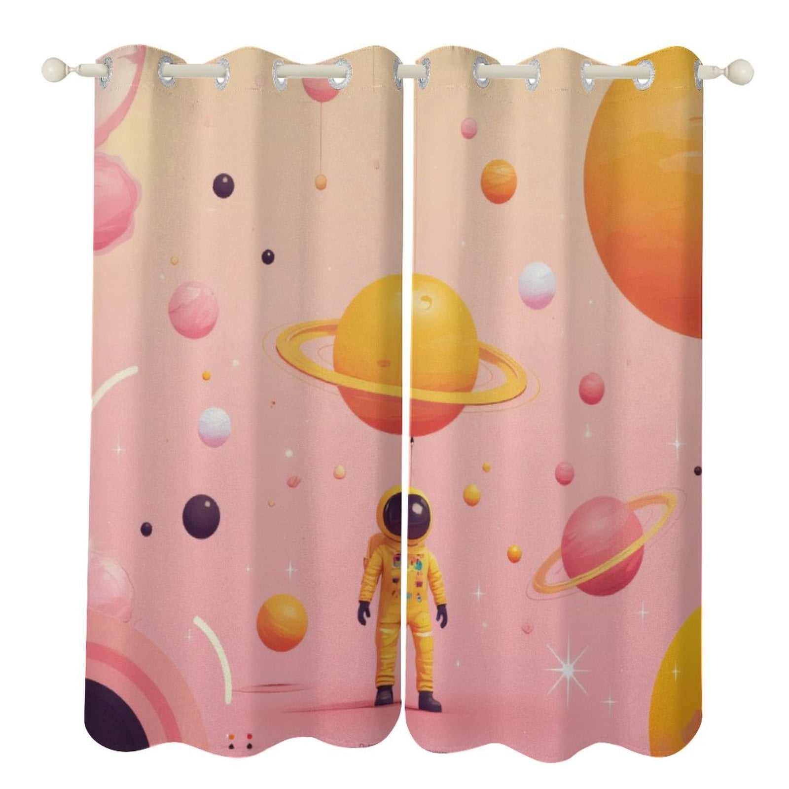 Space Astronaut Planets Art Blackout Window Curtains for Bedroom Living ...